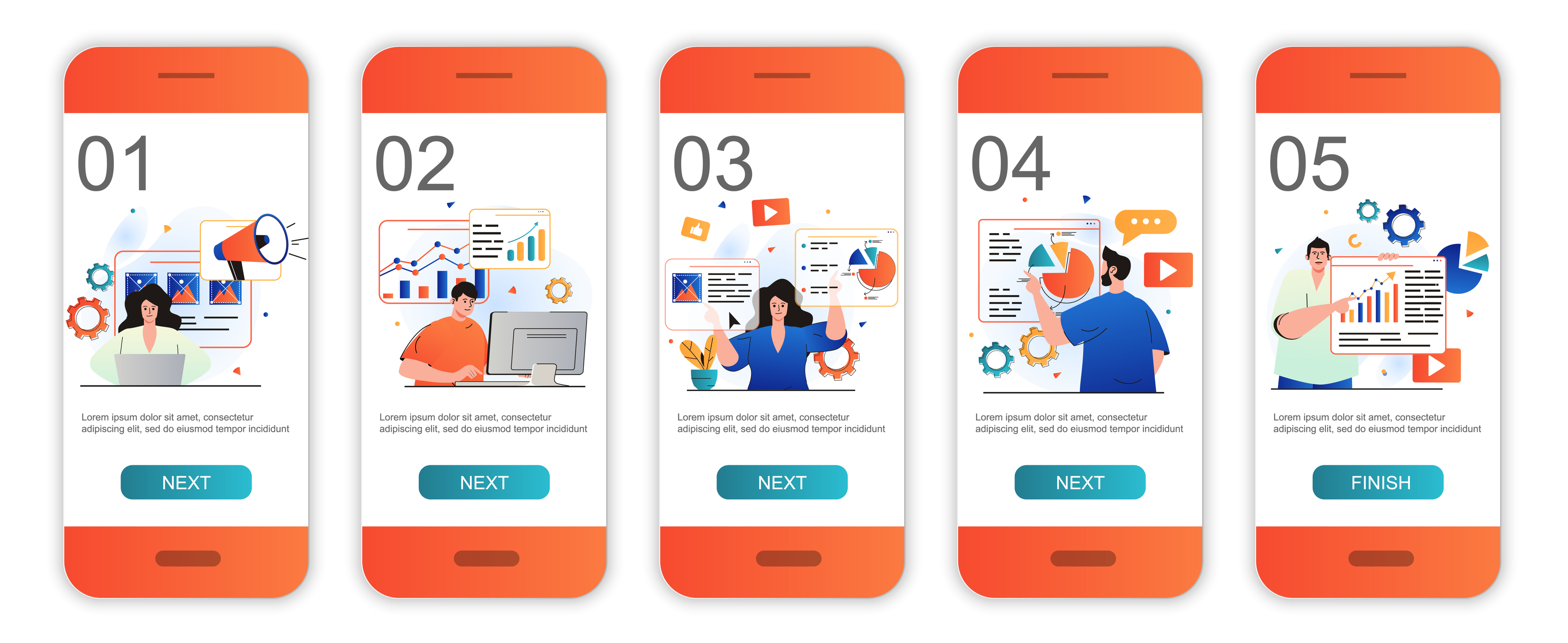 Marketing Concept Onboarding Screens For Mobile App Templates Business Promotion Data Analysis