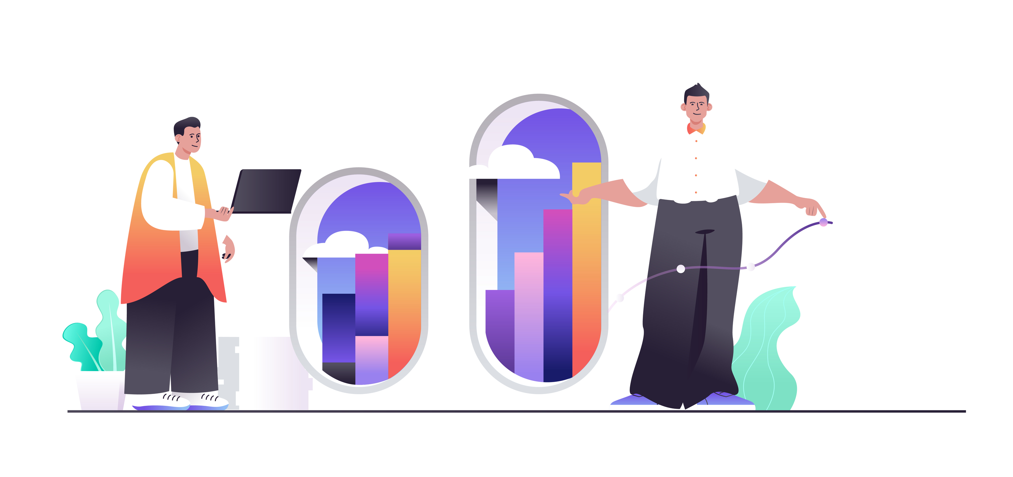 Data analysis concept for web banner. Analysts analyze statistics ...