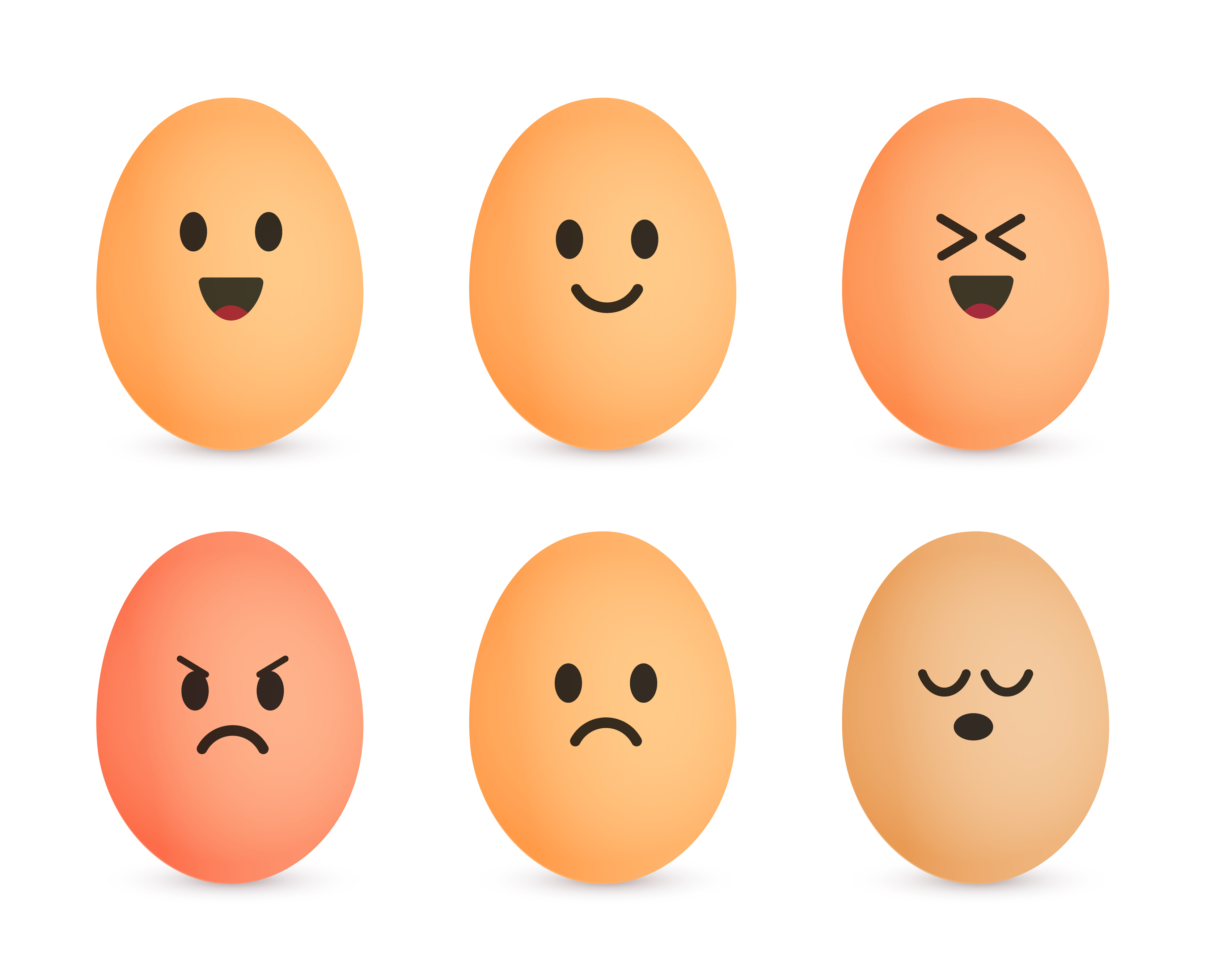 Egg icon set. Cheerful eggshell characters. Emotional face on eggs ...
