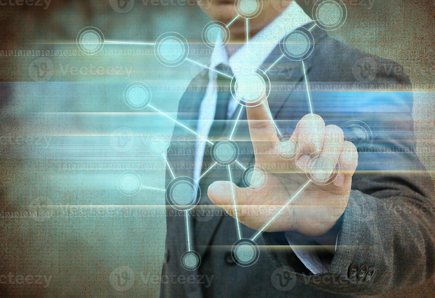 businessman pushing a touch screen interface in the old paper 4155674 ...