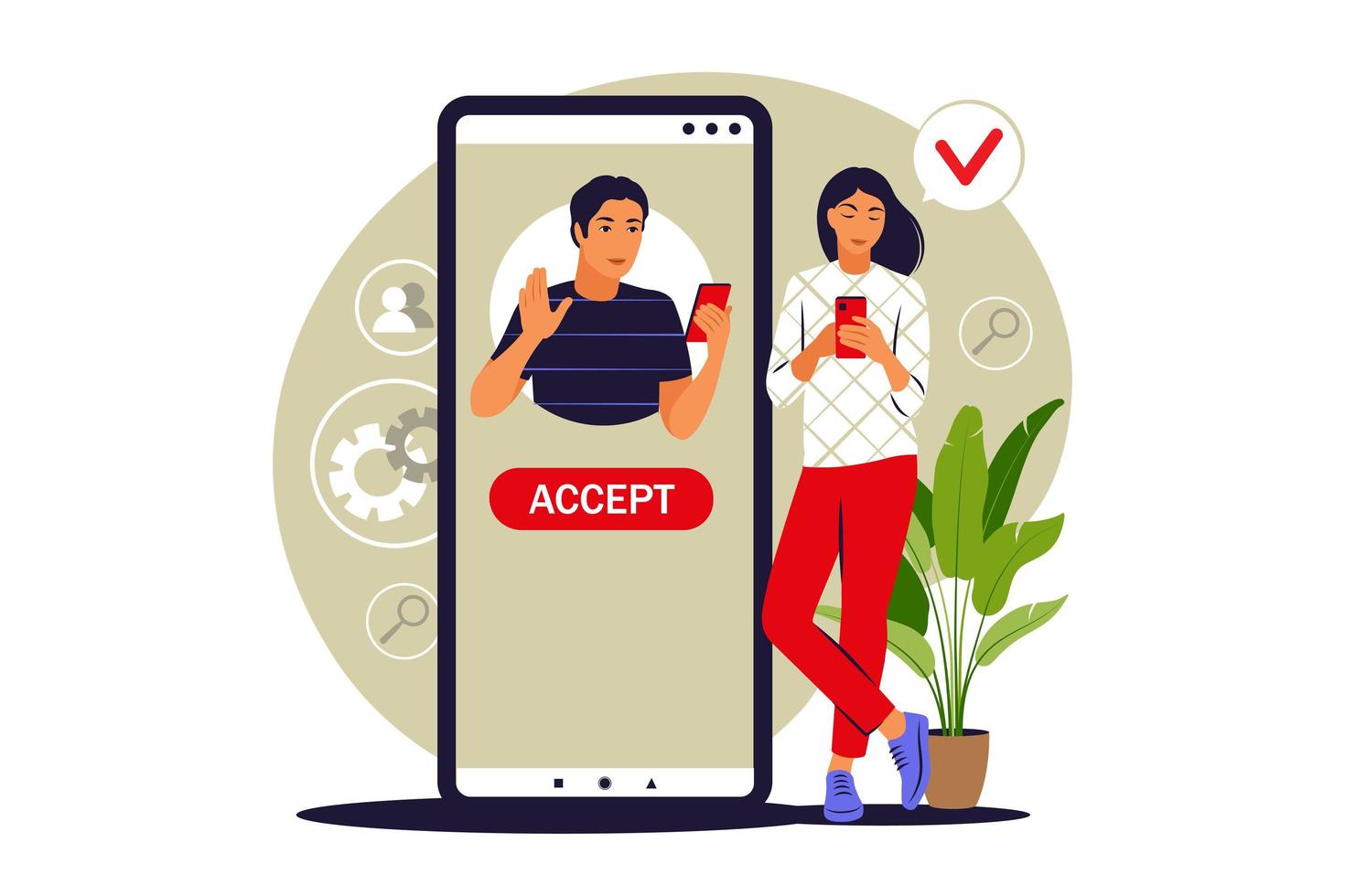 Accept request concept. Accepting friend request. Vector illustration. Flat 4161231 Vector Art ...