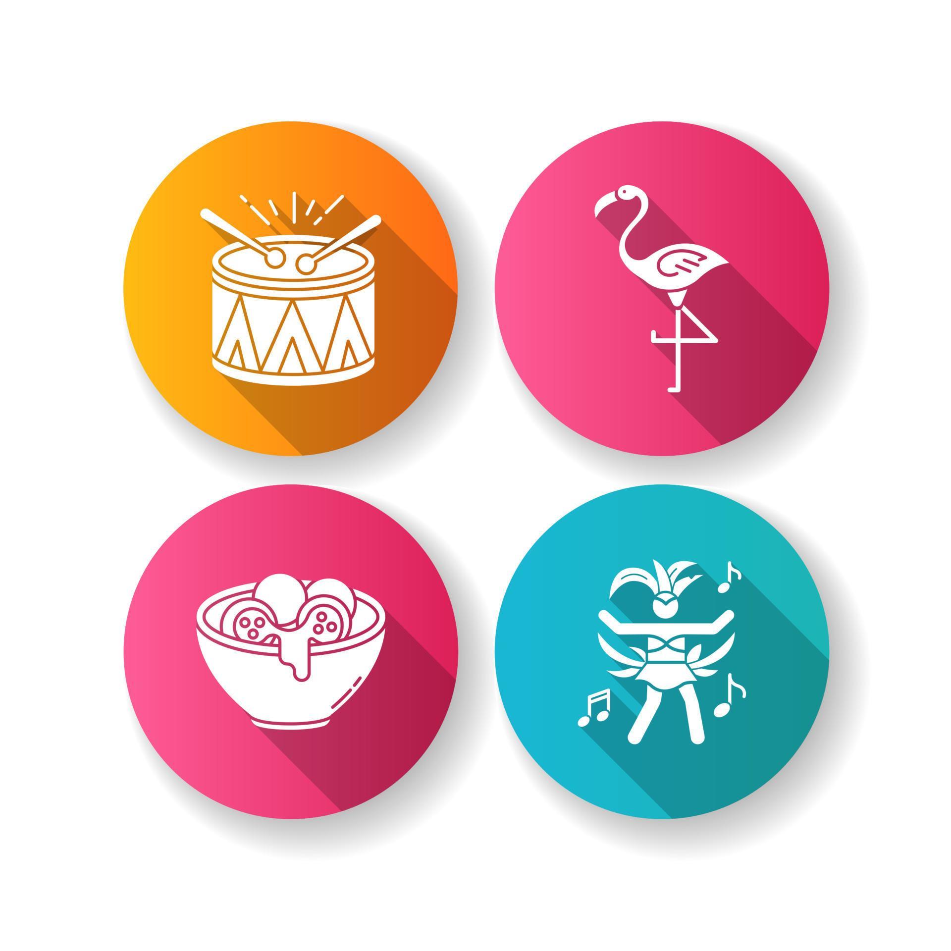 Brazilian Carnival Flat Design Long Shadow Glyph Icons Set Traditional