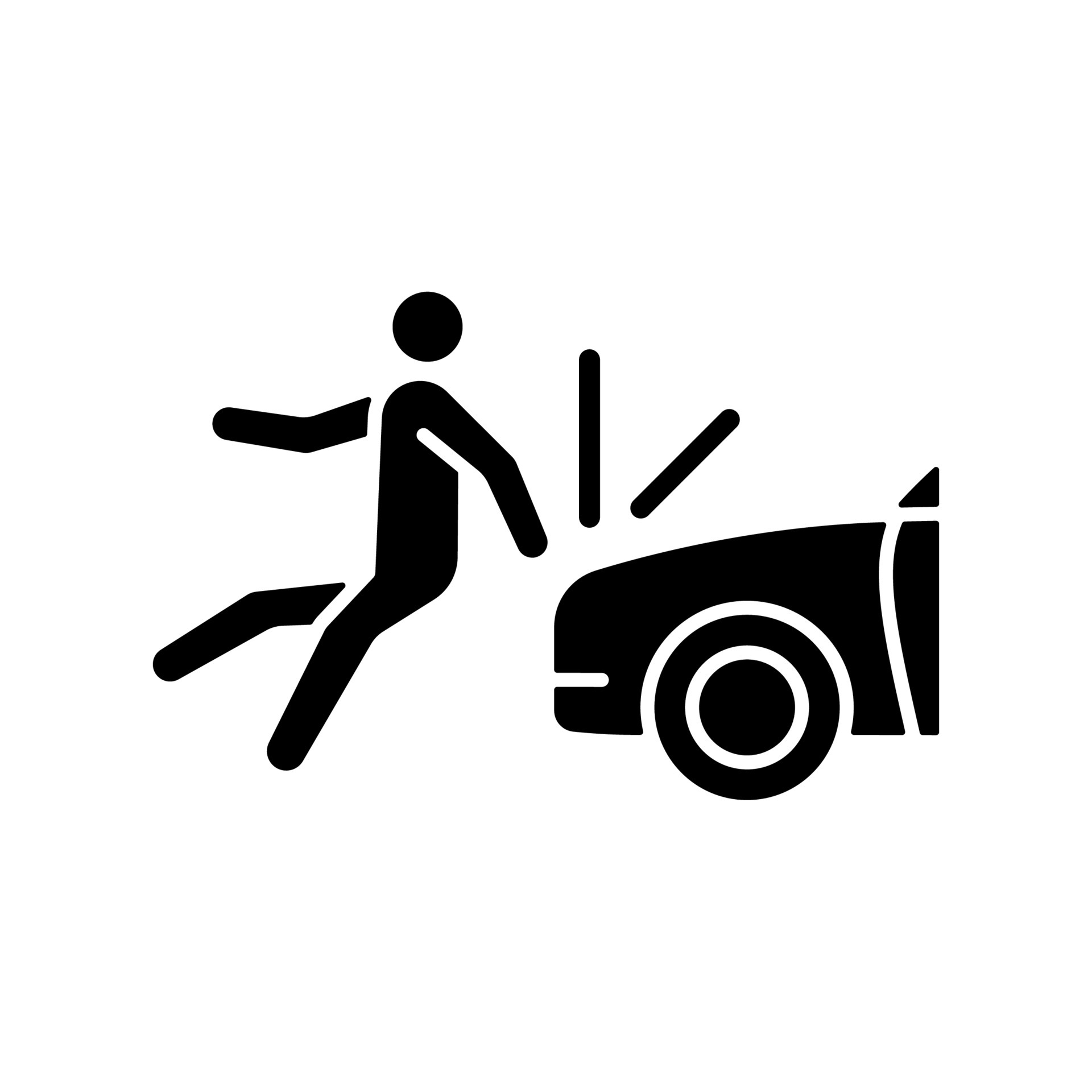 Collision involving pedestrian black glyph icon. Roadway crash. Hitting ... Collision involving pedestrian black glyph icon. Roadway crash. Hitting ...