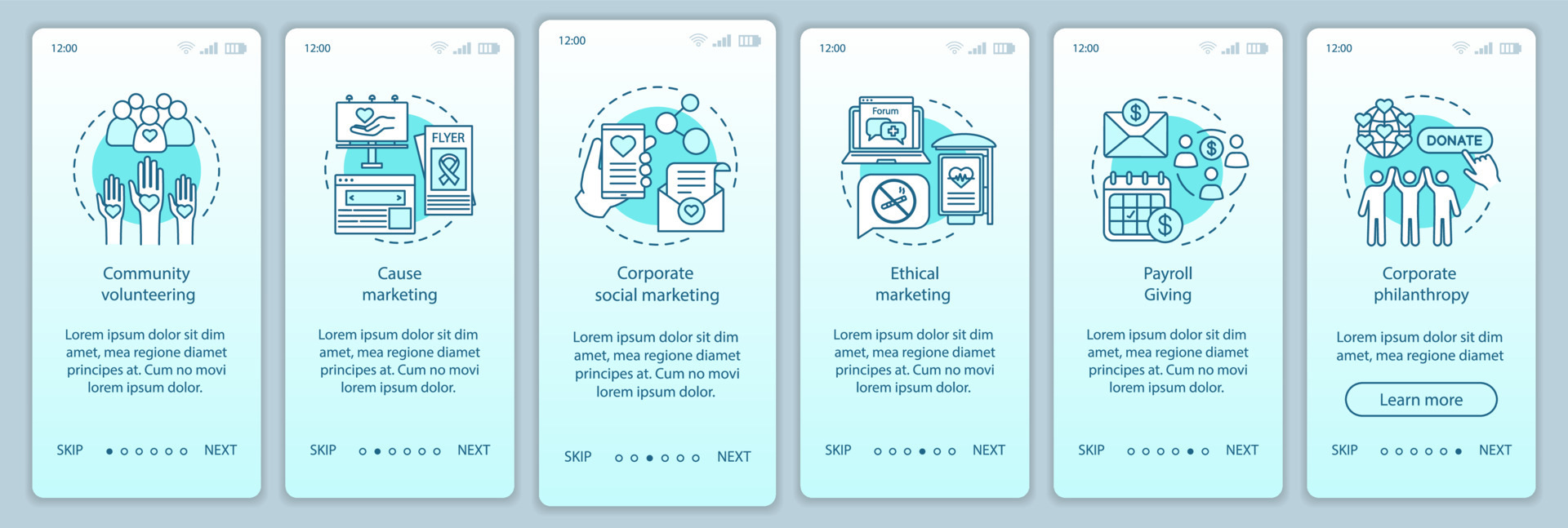 Corporate Policy Onboarding Mobile App Page Screen Vector Template Csr Walkthrough Website