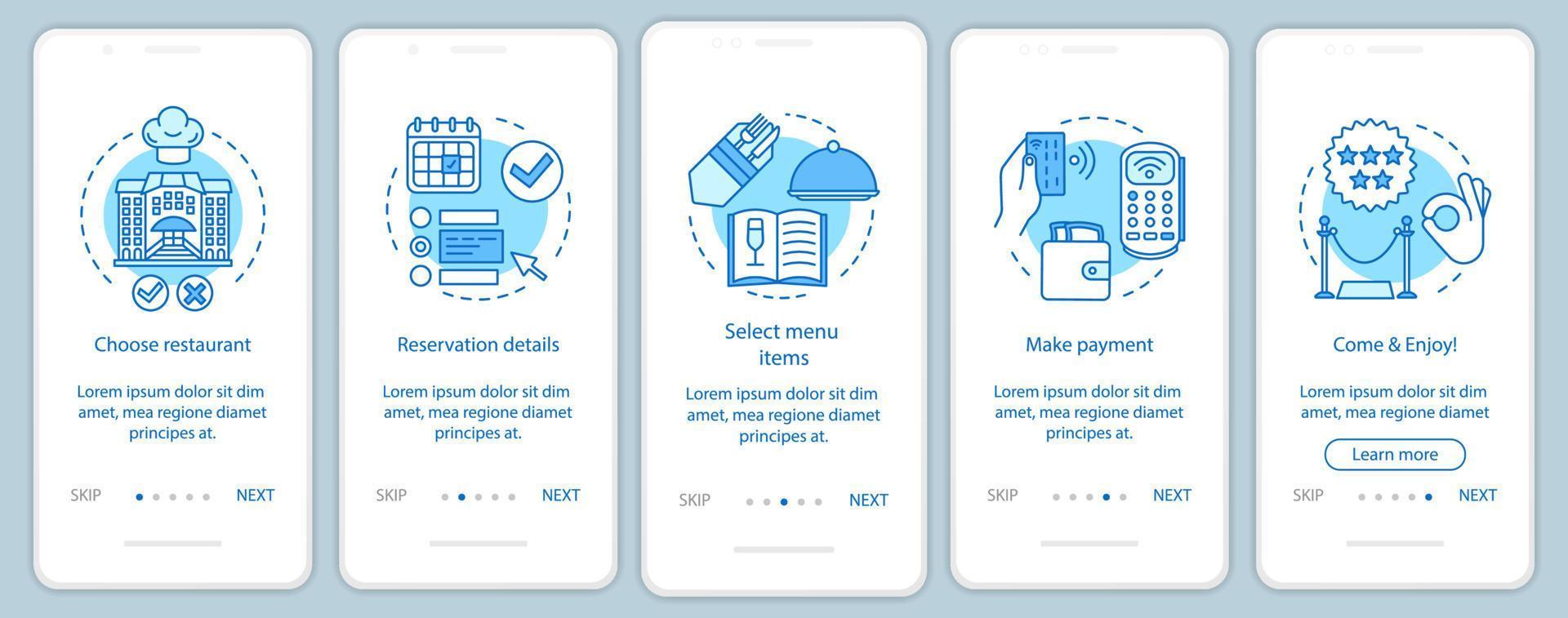 Restaurant Onboarding Mobile App Page Screen Vector Template Guest Cafe Event Dinner Menu