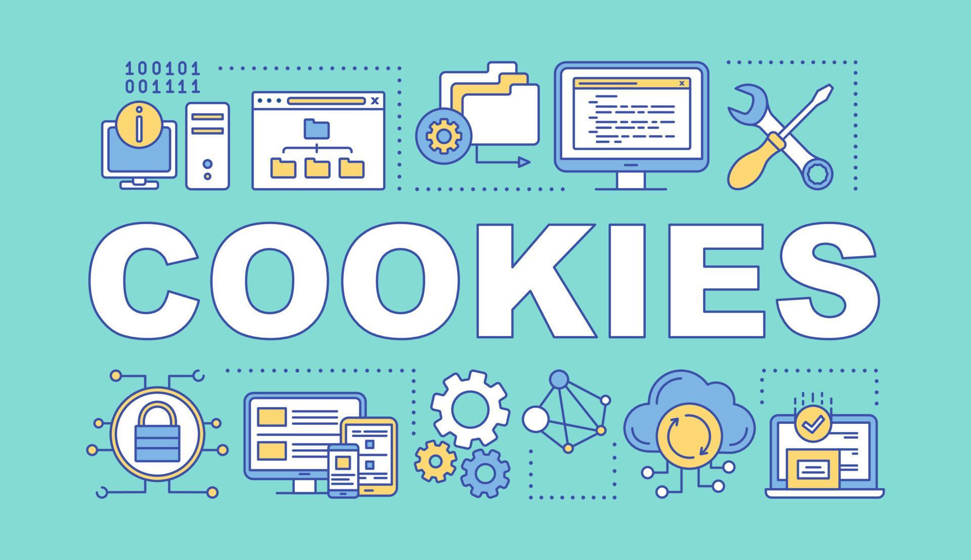 banner de conceptos de palabra de cookies. software de seguimiento de afiliados y referencias ...