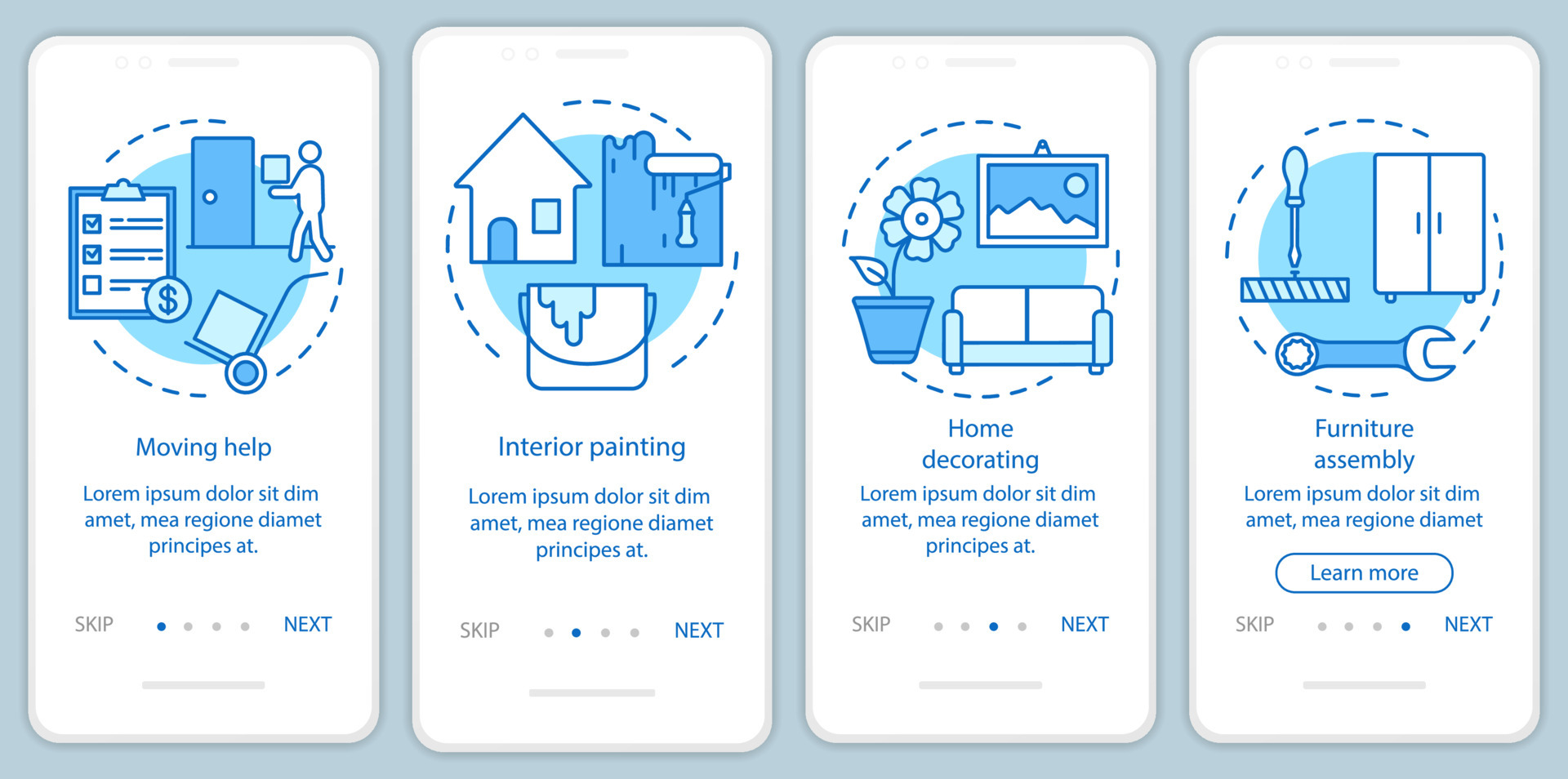 Home Services Onboarding Mobile App Page Screen With Linear Concepts