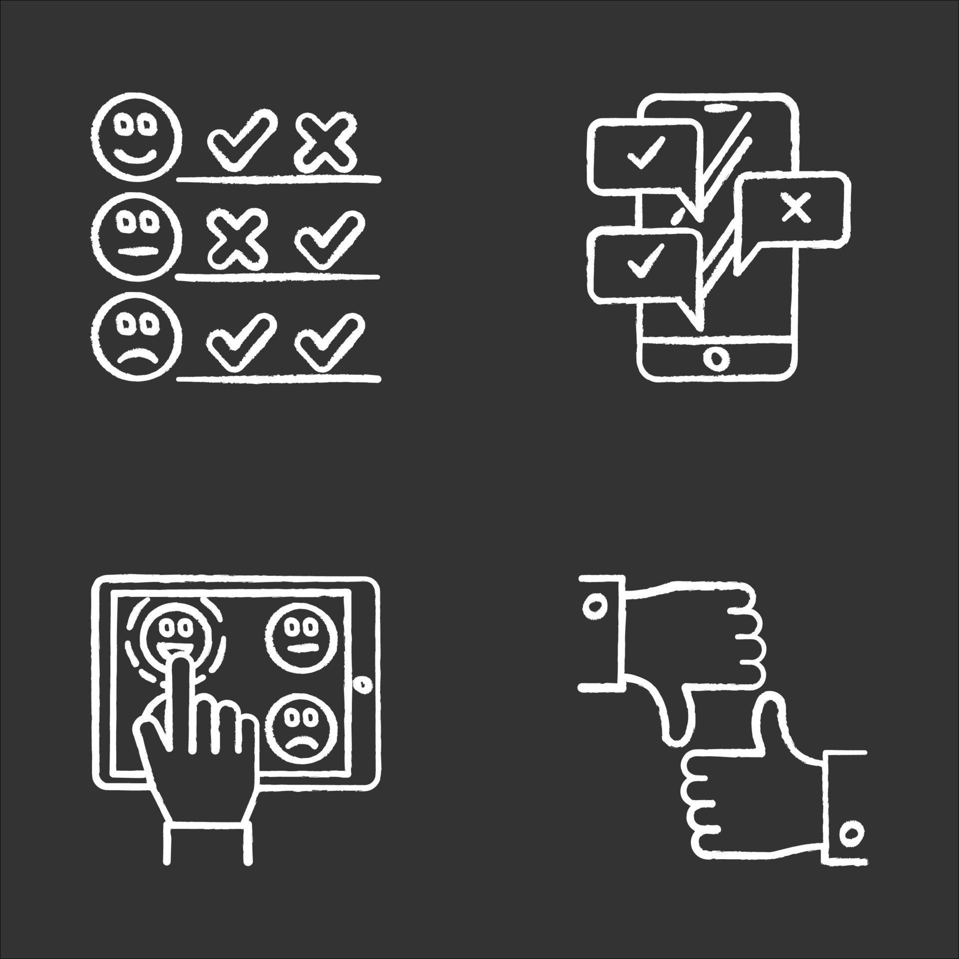 Survey chalk icons set. Pick satisfaction level. Positive, negative ... Survey chalk icons set. Pick satisfaction level. Positive, negative ...