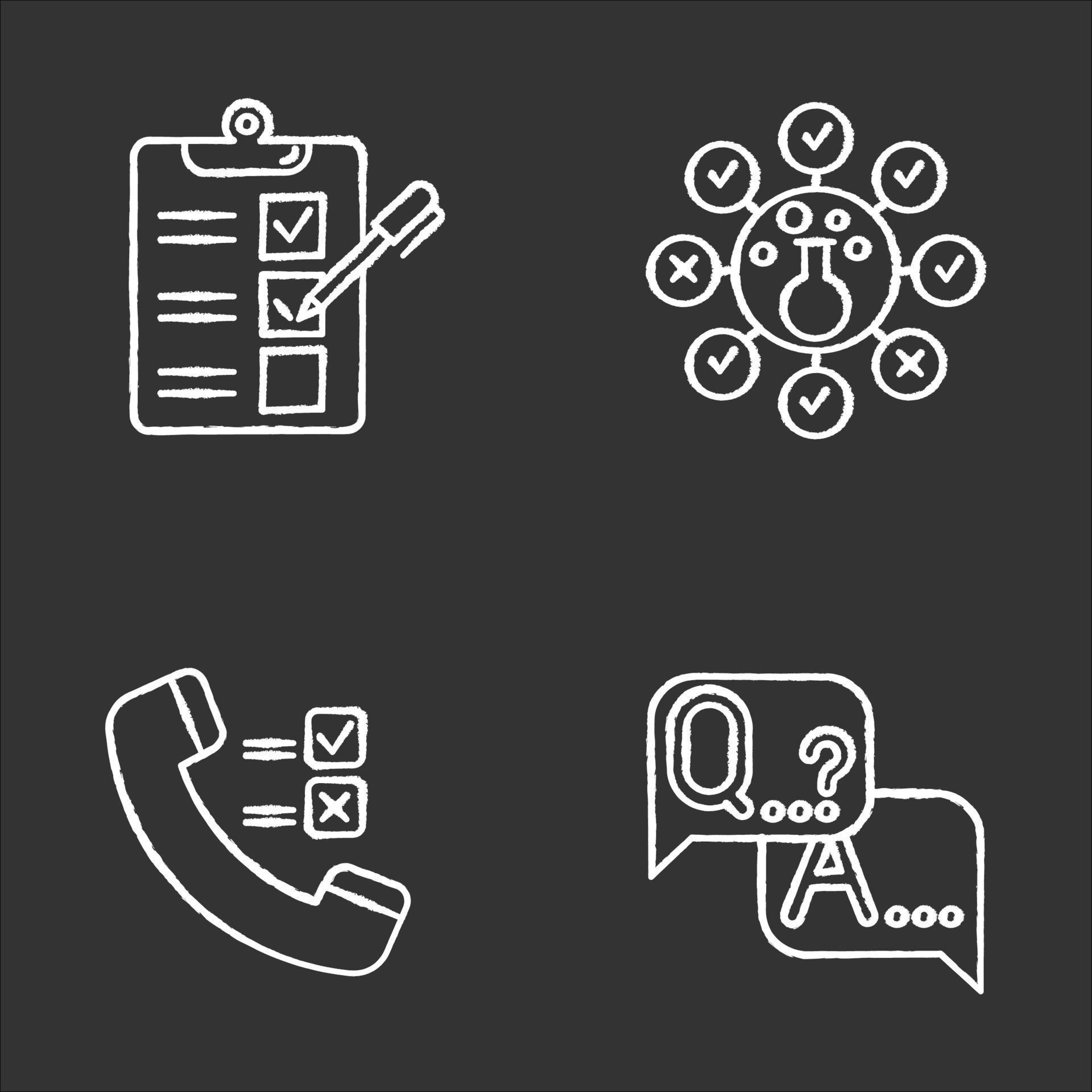 Survey methods chalk icons set. Telephone poll. Chemical analysis ... Survey methods chalk icons set. Telephone poll. Chemical analysis ...