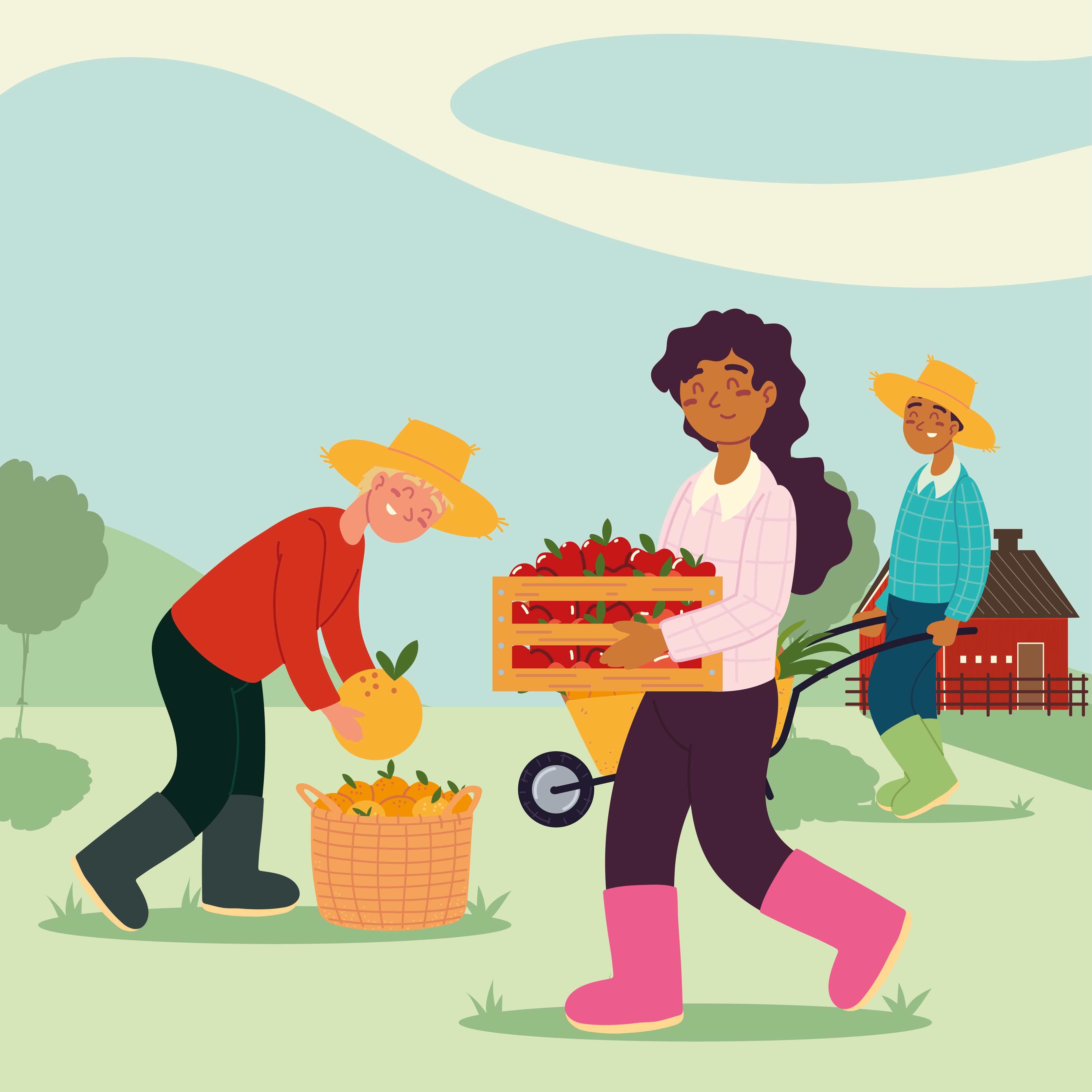 Farmers Picking Fruits 4206123 Vector Art At Vecteezy