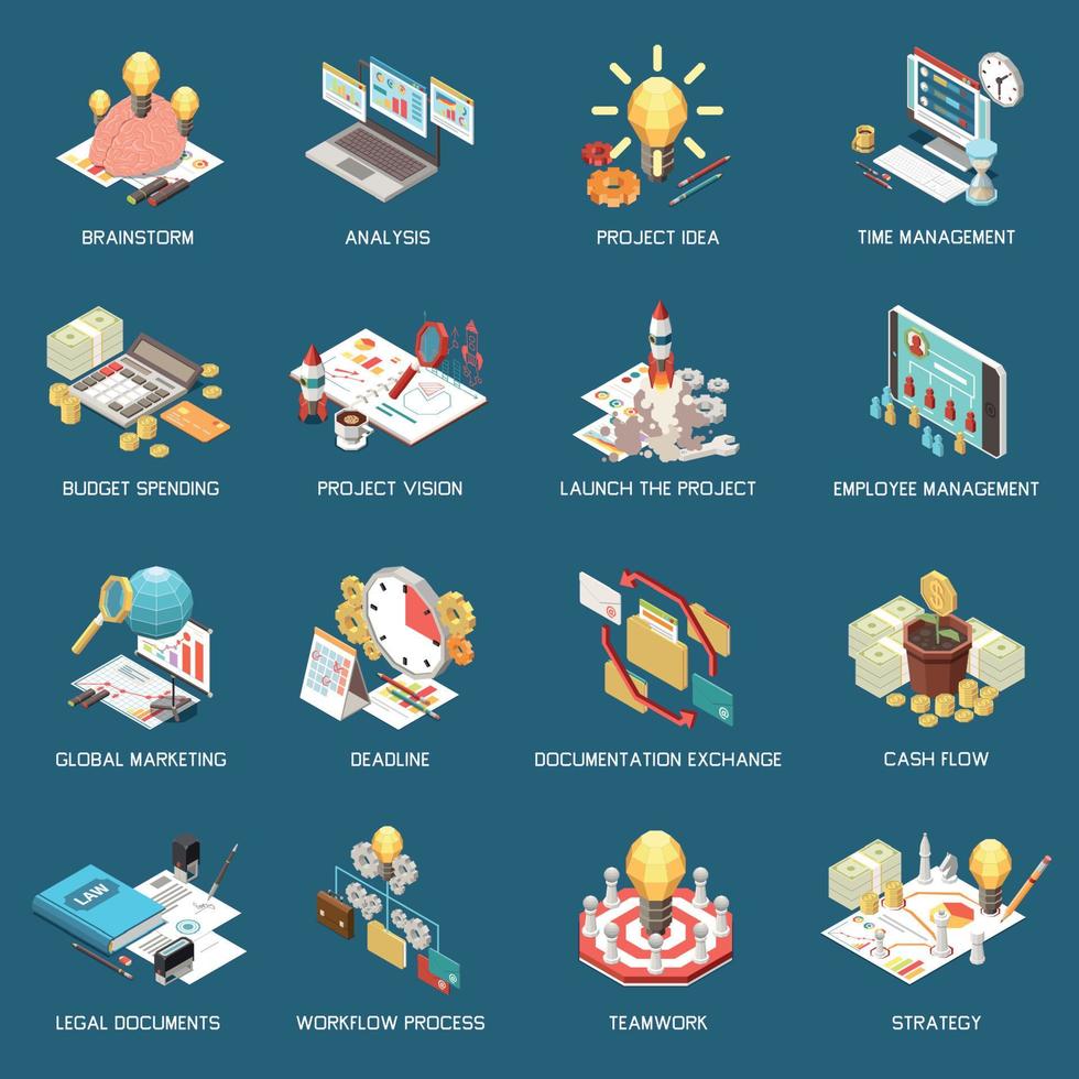 Project Management Isometric Icons 4211515 Vector Art at Vecteezy