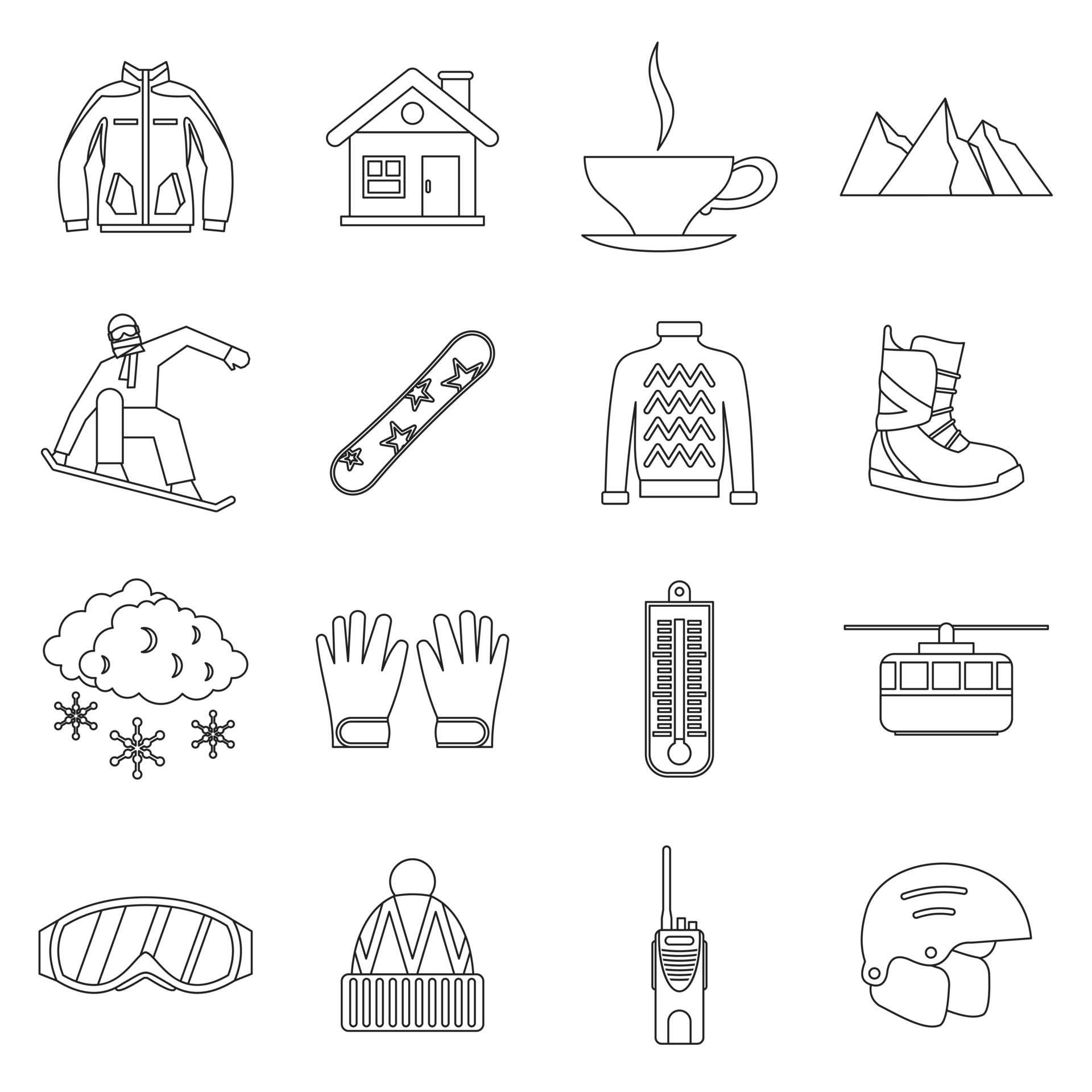 Snowboarding icons set, outline style. 4219997 Vector Art at Vecteezy