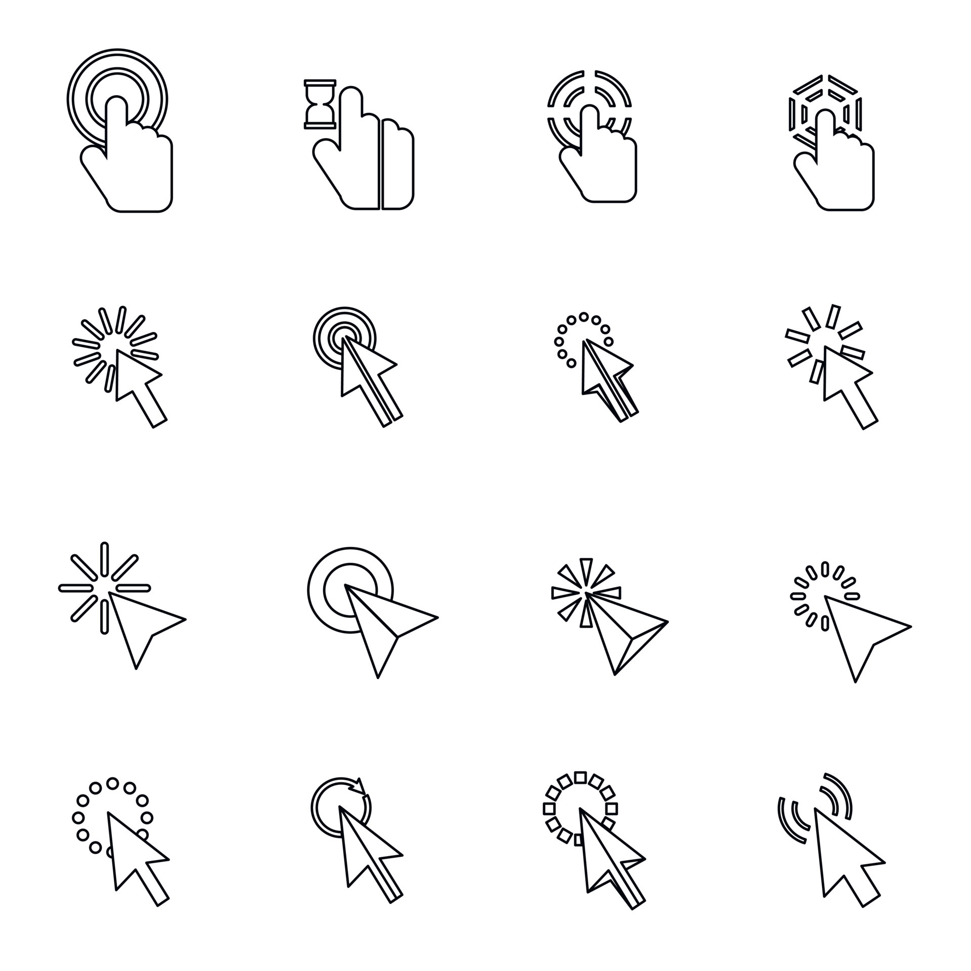 Mouse pointer icons set, thin line style 4221445 Vector Art at Vecteezy