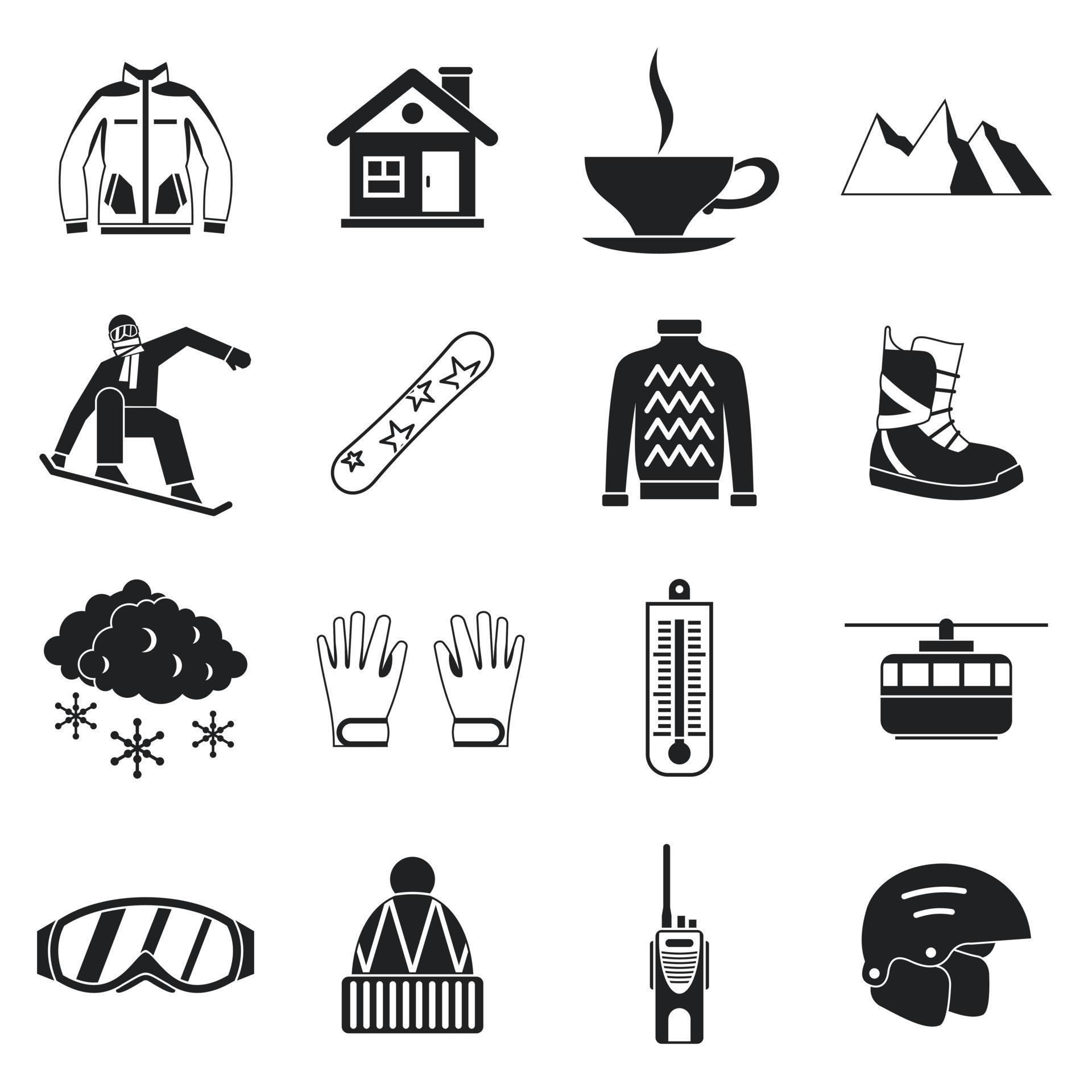 Snowboarding icons set, simple style 4221864 Vector Art at Vecteezy