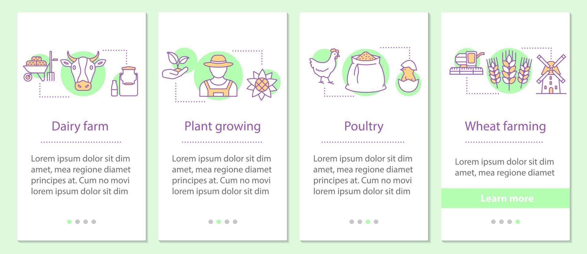Agriculture Onboarding Mobile App Page Screen With Linear Concepts Dairy And Poultry Farms
