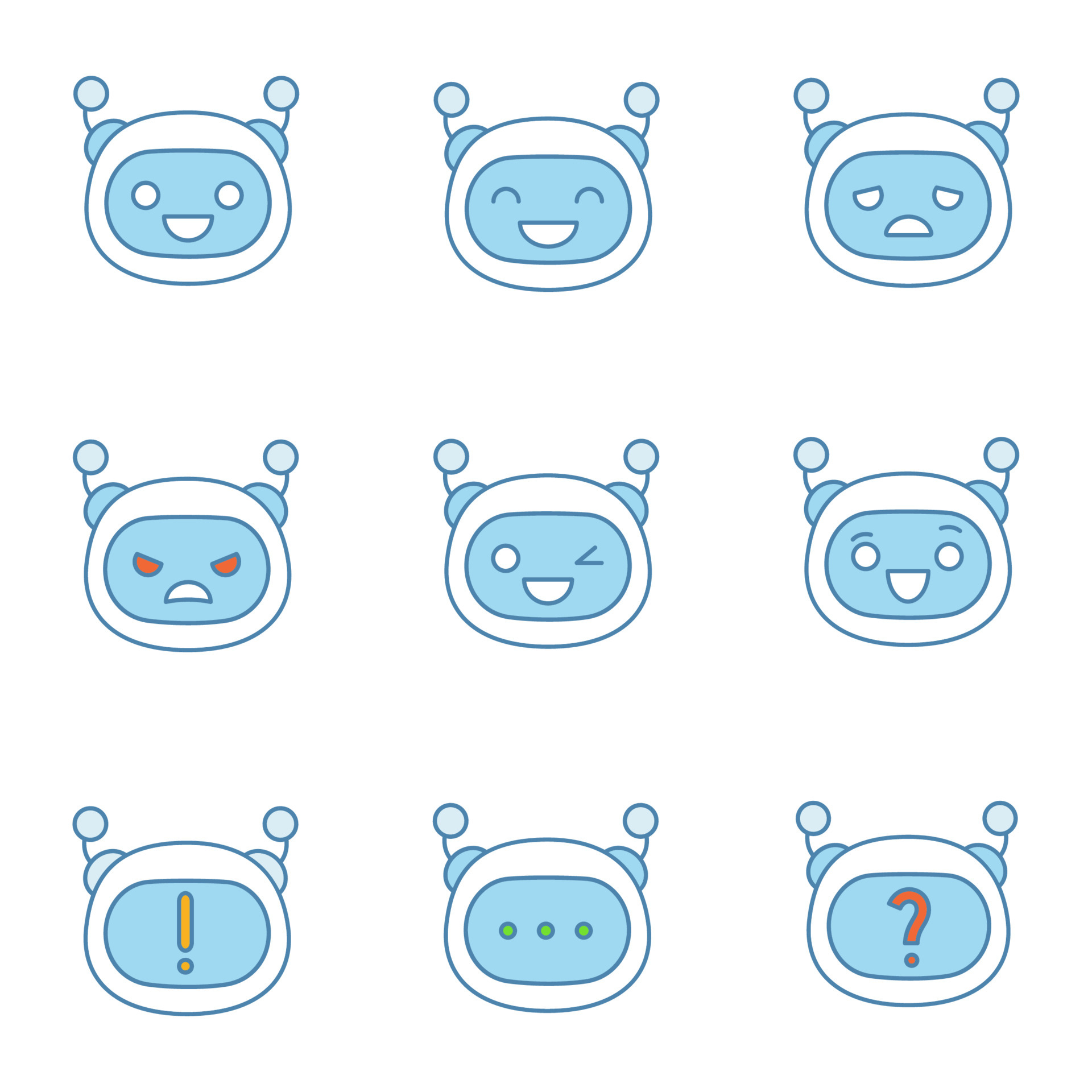 Robot Emojis Color Icons Set Chatbot Emoticons Chat Bot Smileys Artificial Intelligence