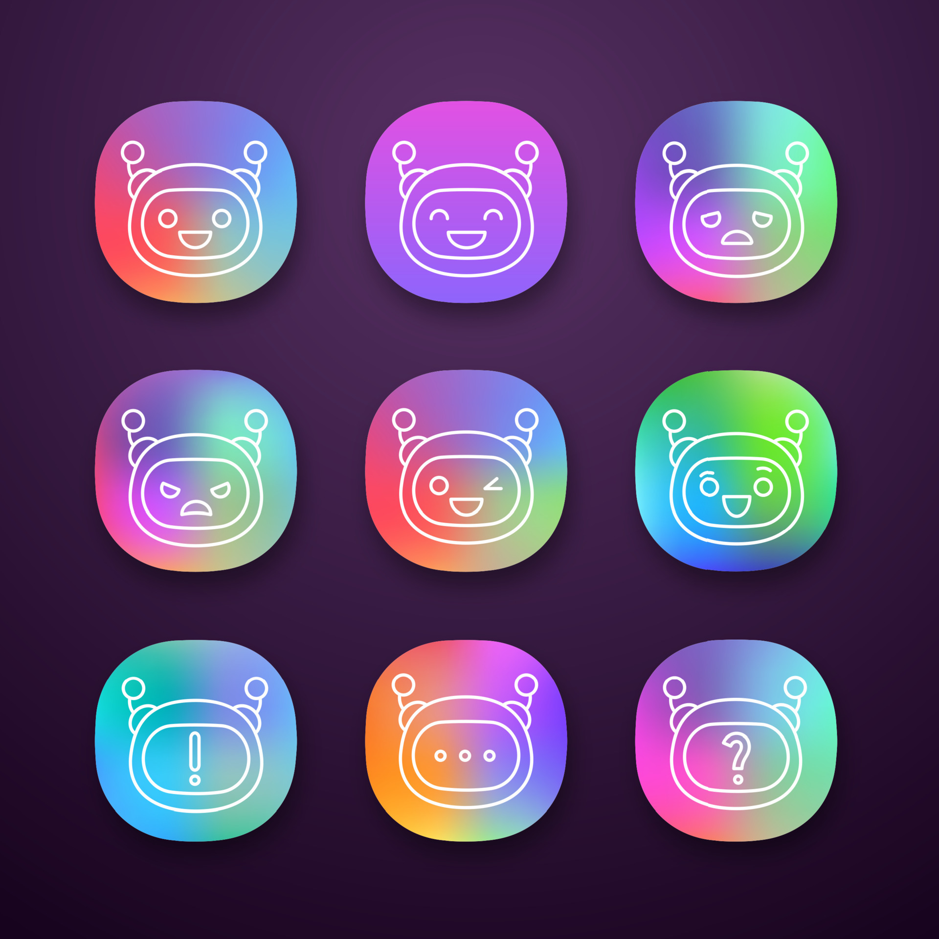Robot Emojis App Icons Set Ui Ux User Interface Chatbot Emoticons Chat Bot Smileys