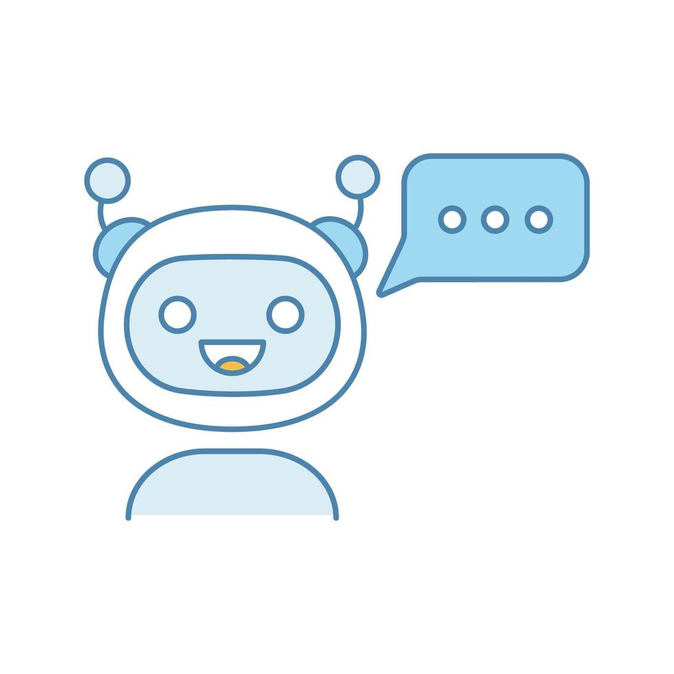 Chatbot with three dots in speech bubble color icon. Modern robot. Online virtual assistant ...