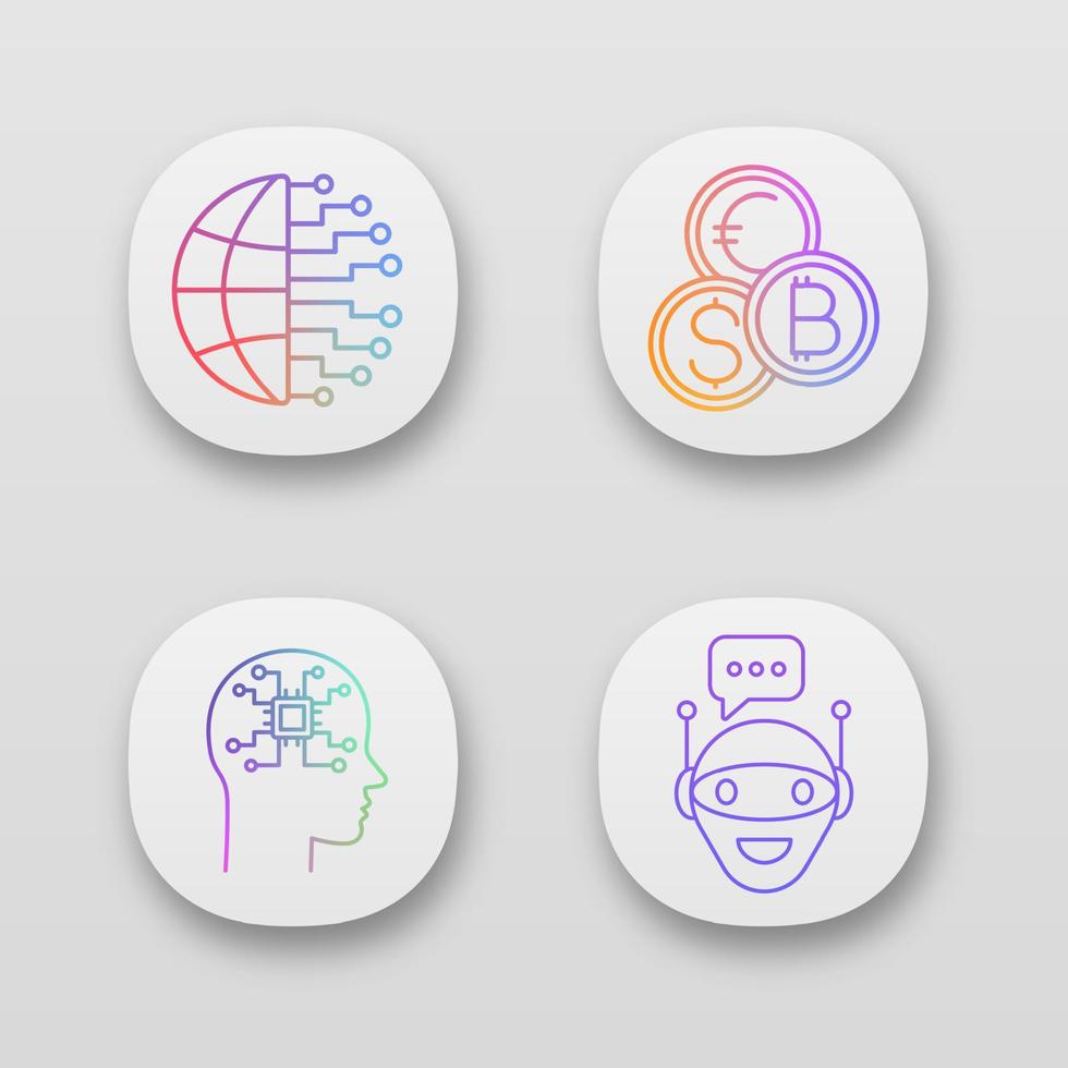 Artificial Intelligence App Icons Set Ui Ux User Interface Big Data