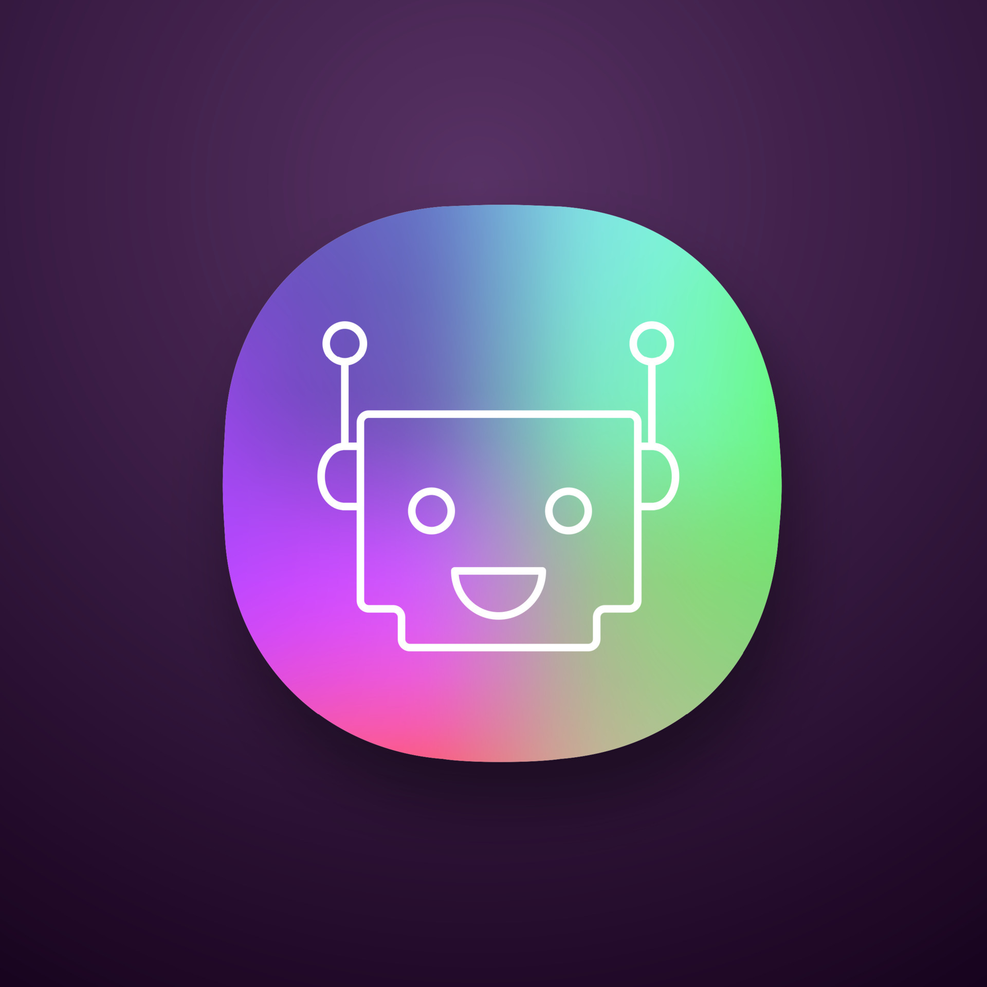 Chatbot app icon. UI UX user interface. Talkbot. Modern robot. Square head laughing chat bot ...