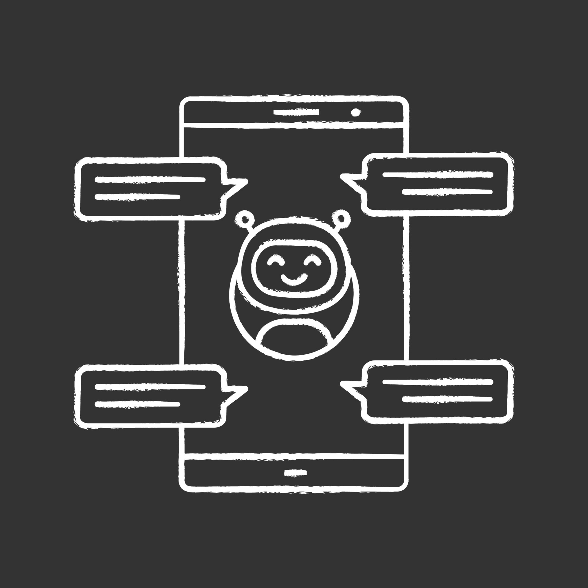 Chatbot With Speech Bubbles Chalk Icon Messenger Bot Chatting On Smartphone Modern Robot