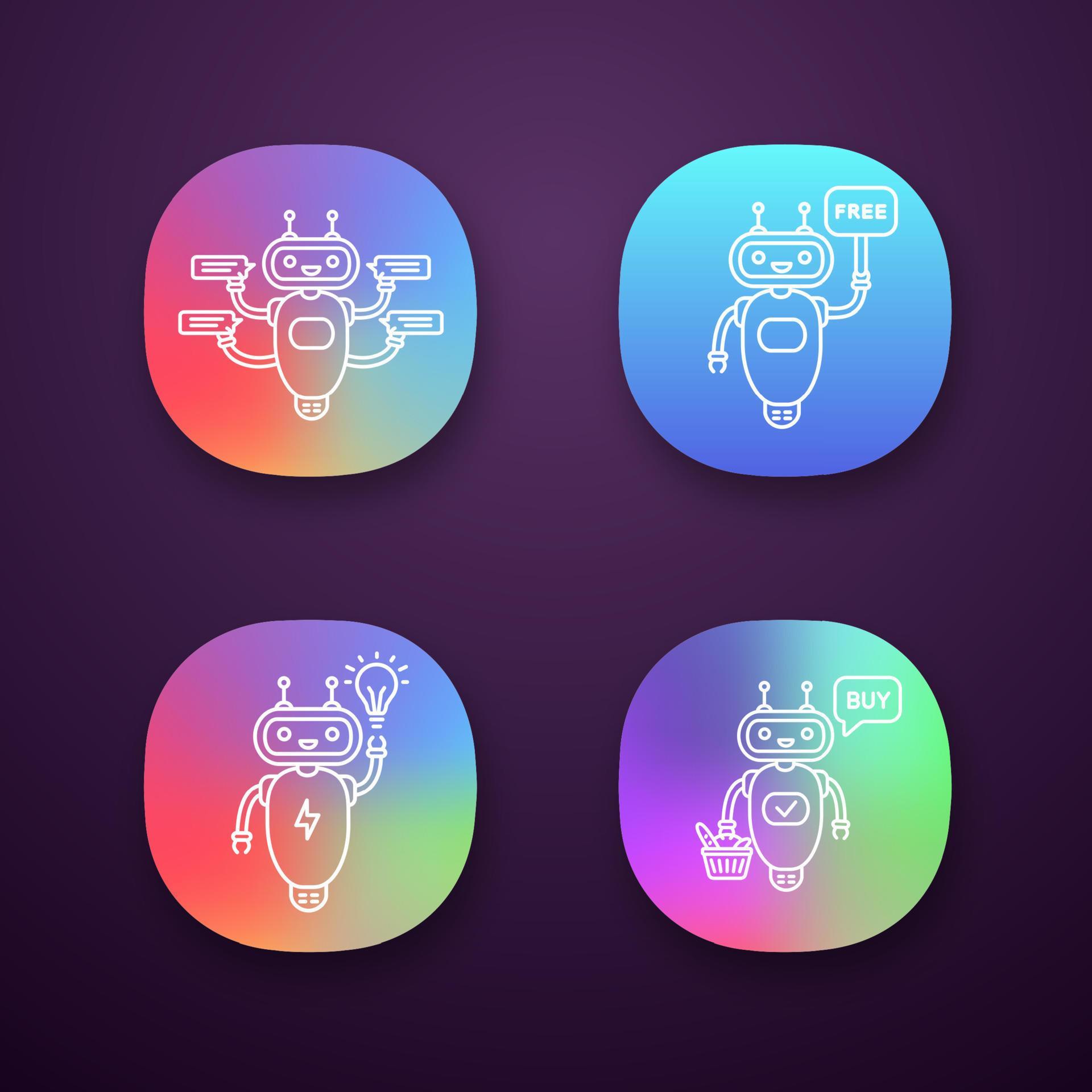 Chatbots App Icons Set Ui Ux User Interface Talkbots Virtual Assistants Support Service
