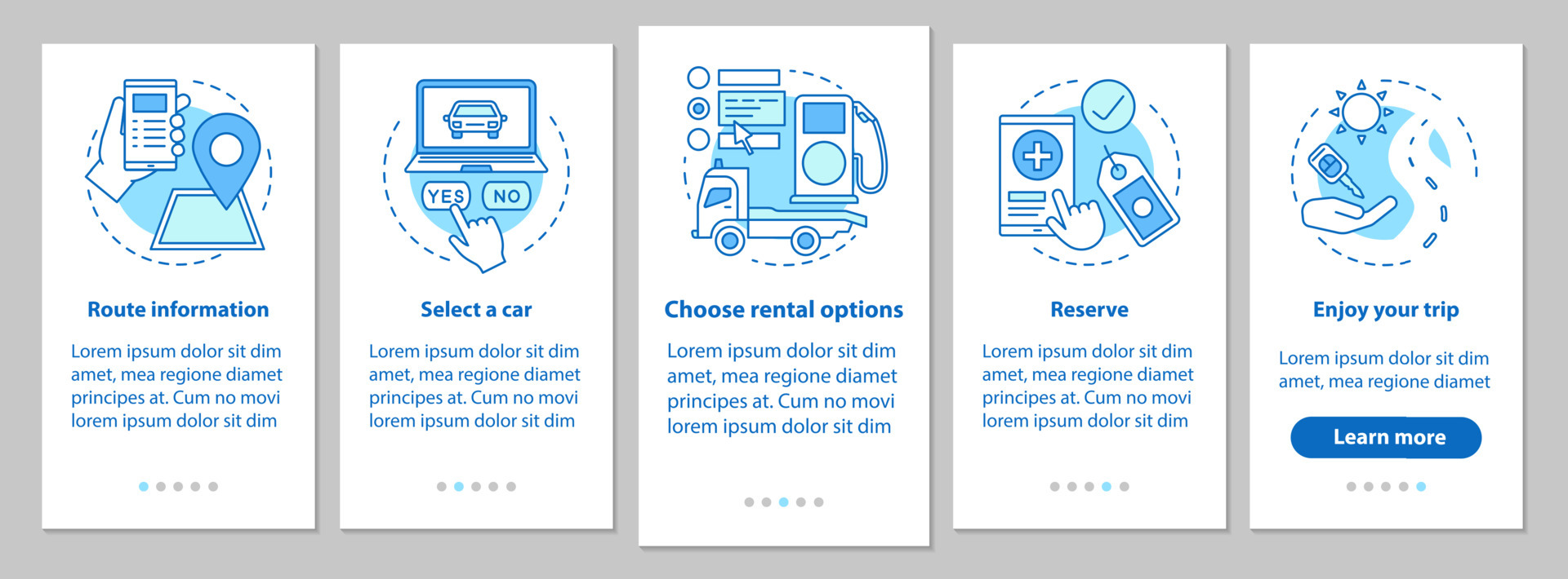 Car Rental Service Onboarding Mobile App Page Screen With Linear Concepts Automobile Leasing
