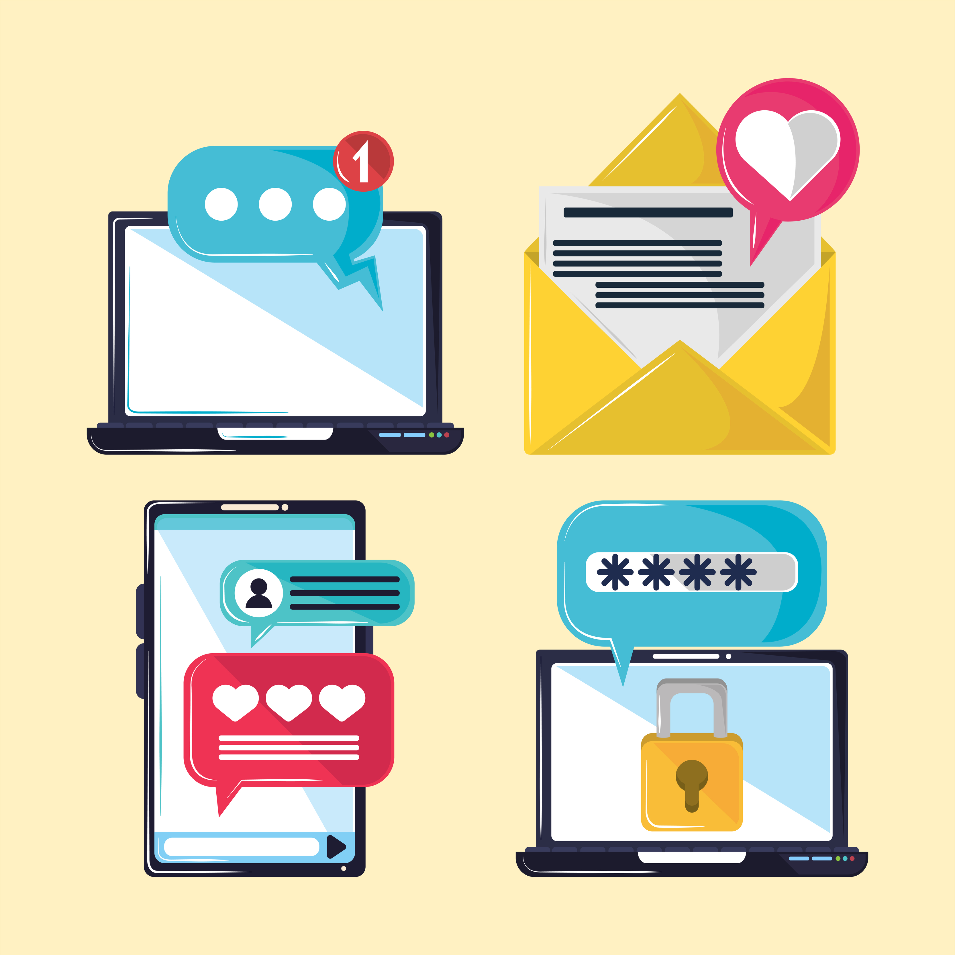 set of messaging by devices 4229516 Vector Art at Vecteezy