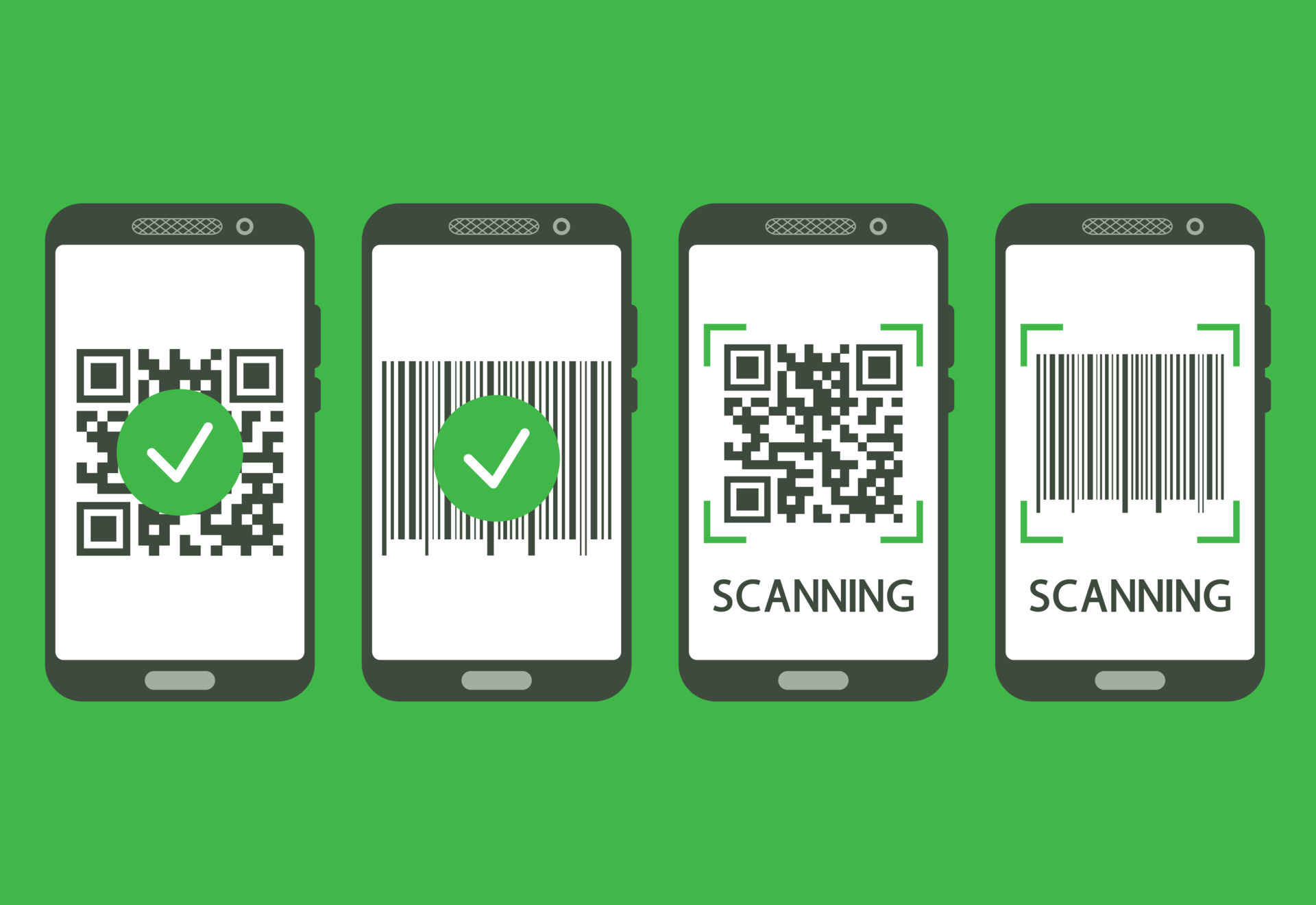 Scan QR code with mobile phone. QR code scans completed. Machine ...