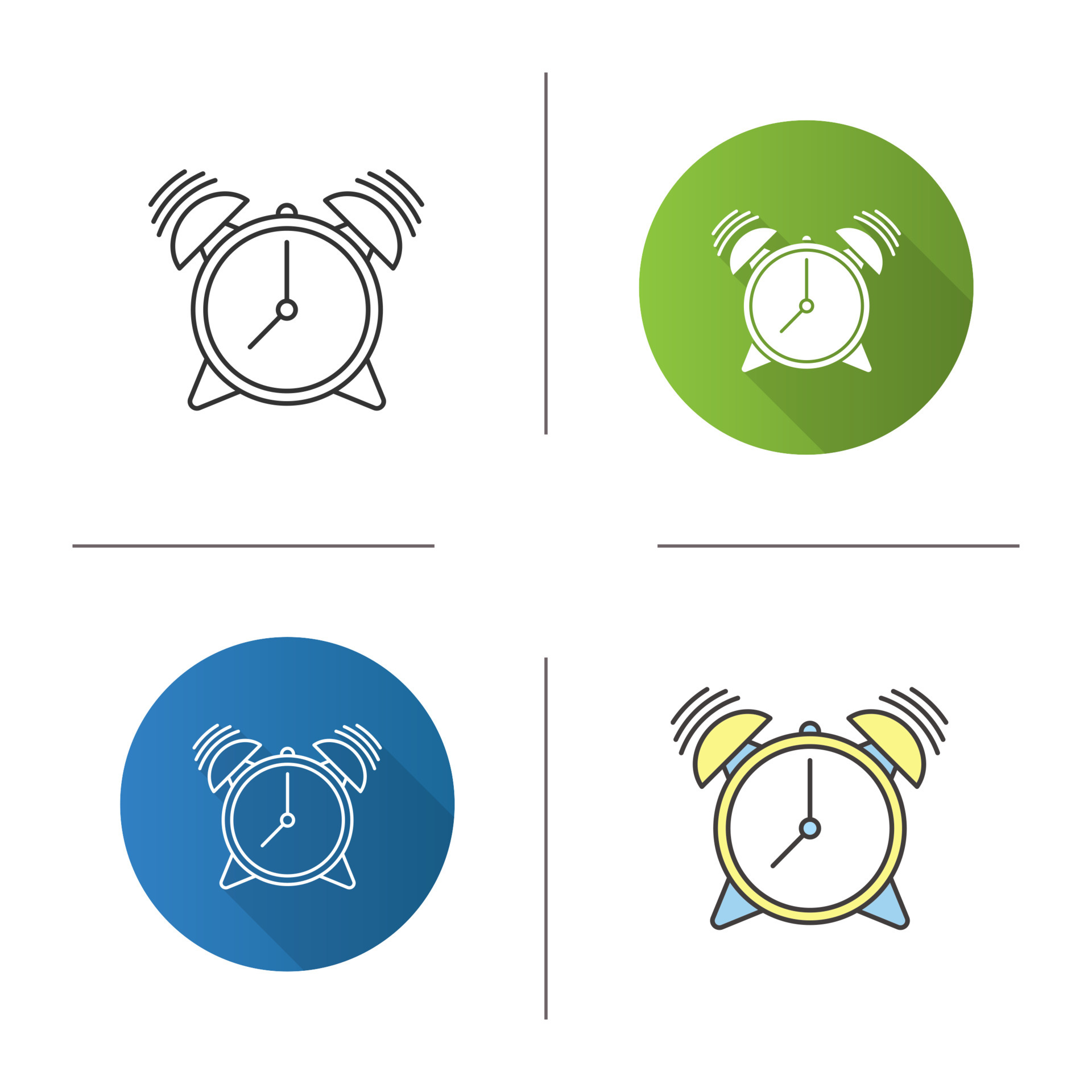Ringing Alarm Clock Icon Flat Design Linear And Color Styles Isolated Vector Illustrations