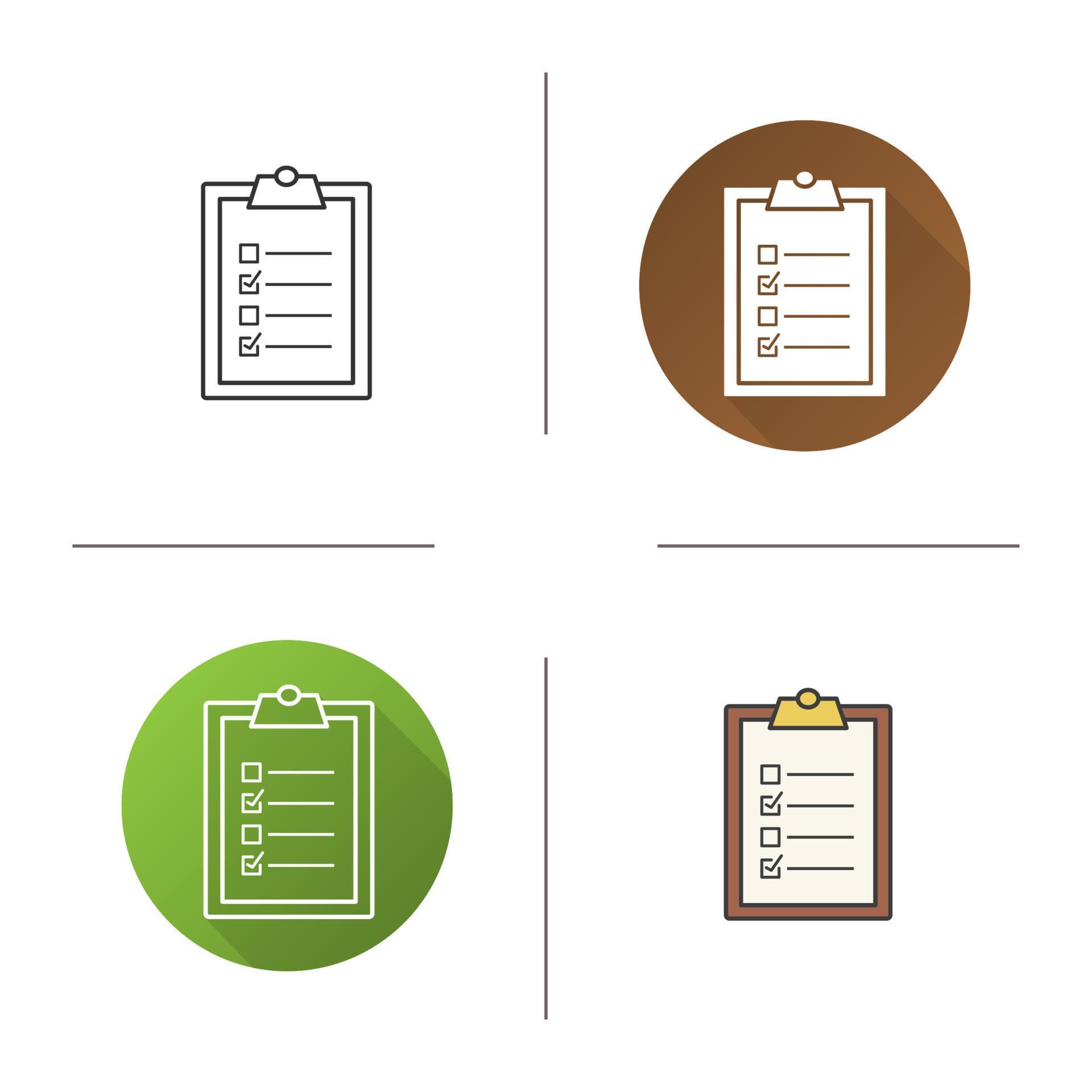 Clipboard checklist icon. Flat design, linear and color styles. To do ...