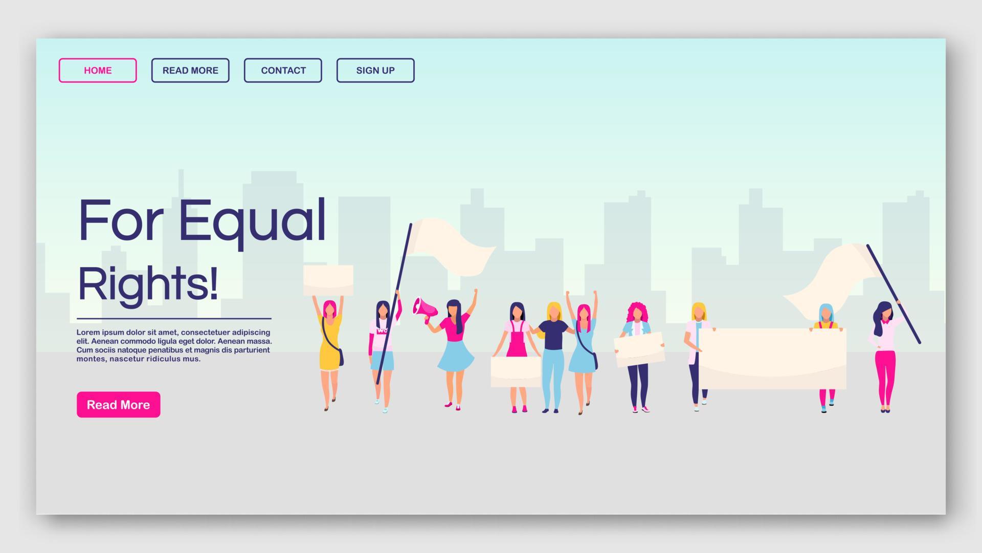 For equal rights landing page vector template. Feminist protest website ...