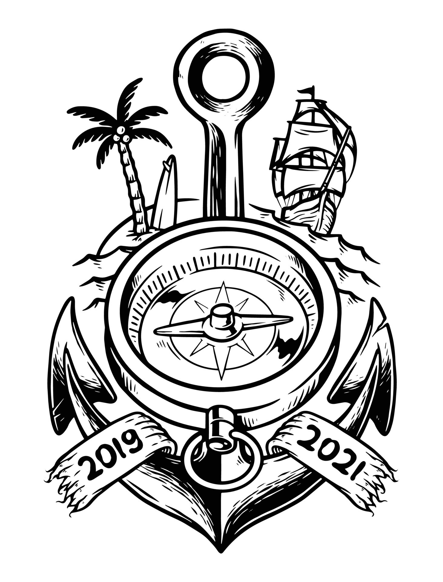 Anchor And Compass Ocean Illustration 4246602 Vector Art At Vecteezy
