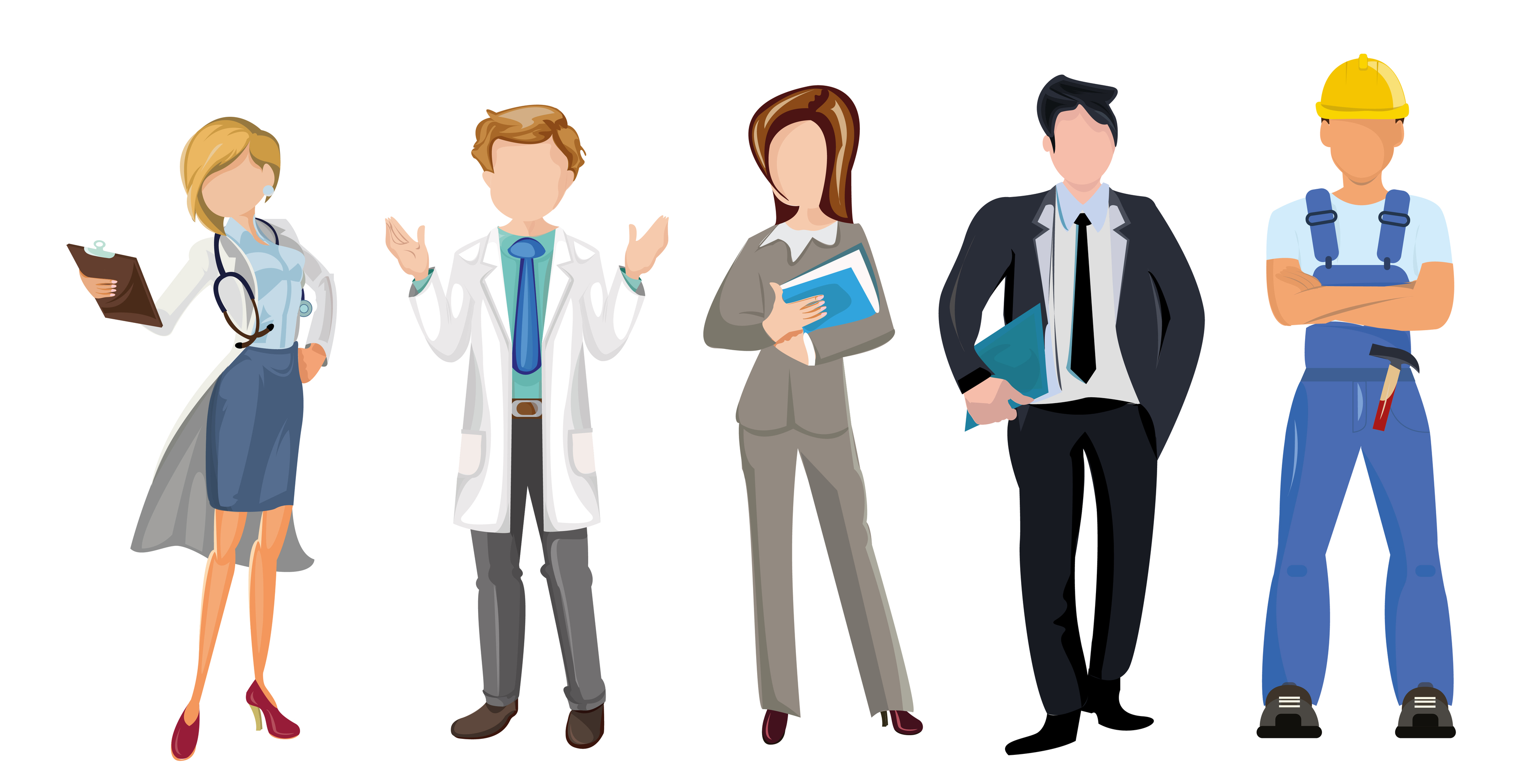Set of 5 pcs people of different professions on a white background ... Set of 5 pcs people of different professions on a white background ...