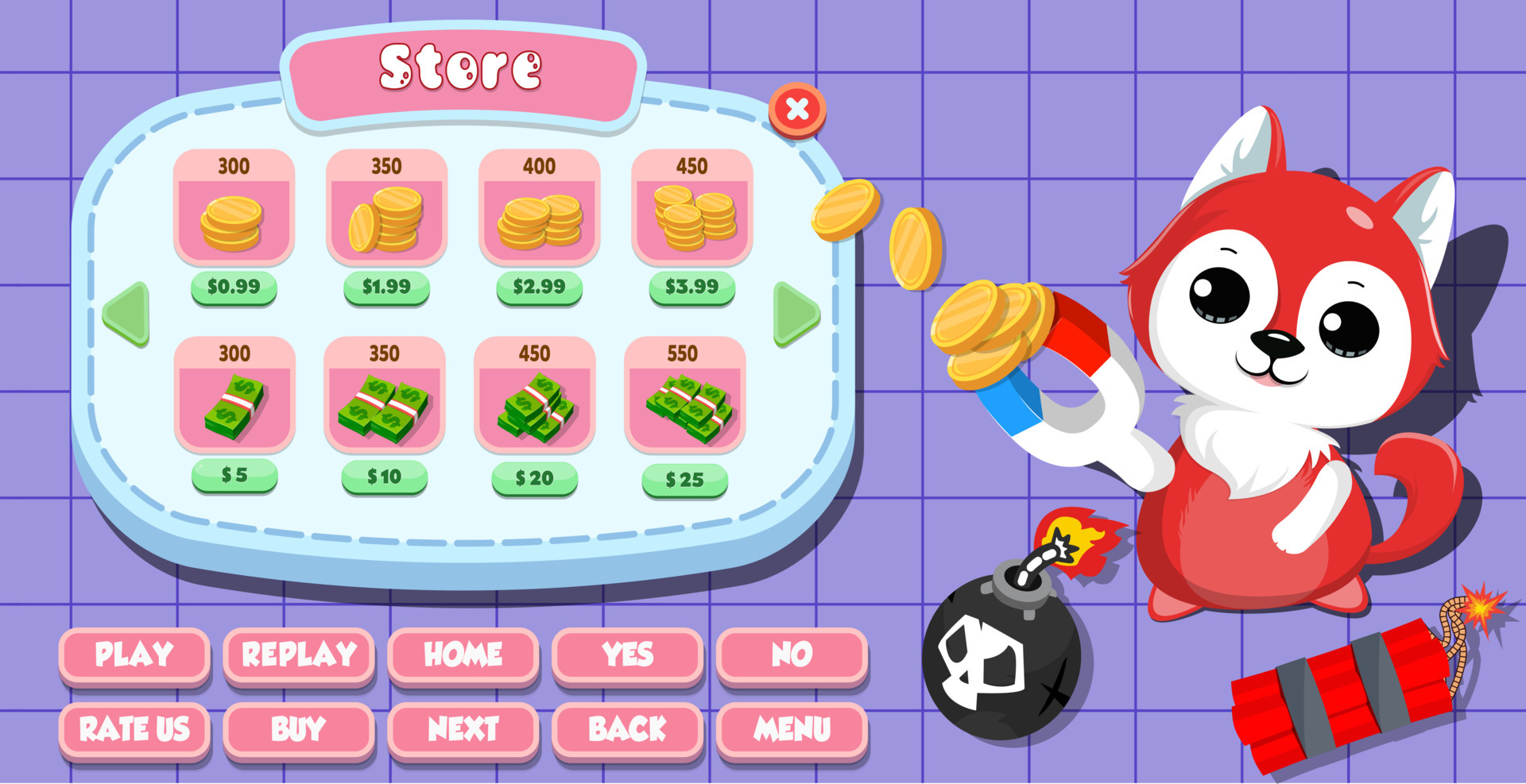 Casual Game Ui Menu Popups With Buttons And Game Assets 4249279 Vector