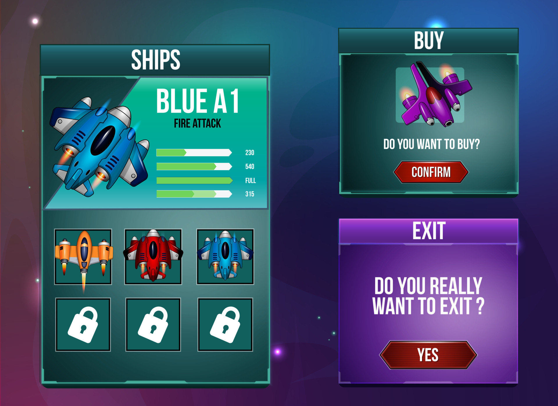Space Shooter Game Ui Menu Popups Sci Fi Theme 4249288 Vector Art At space-shooter-game-ui-menu-popups-sci-fi-theme-4249288-vector-art-at