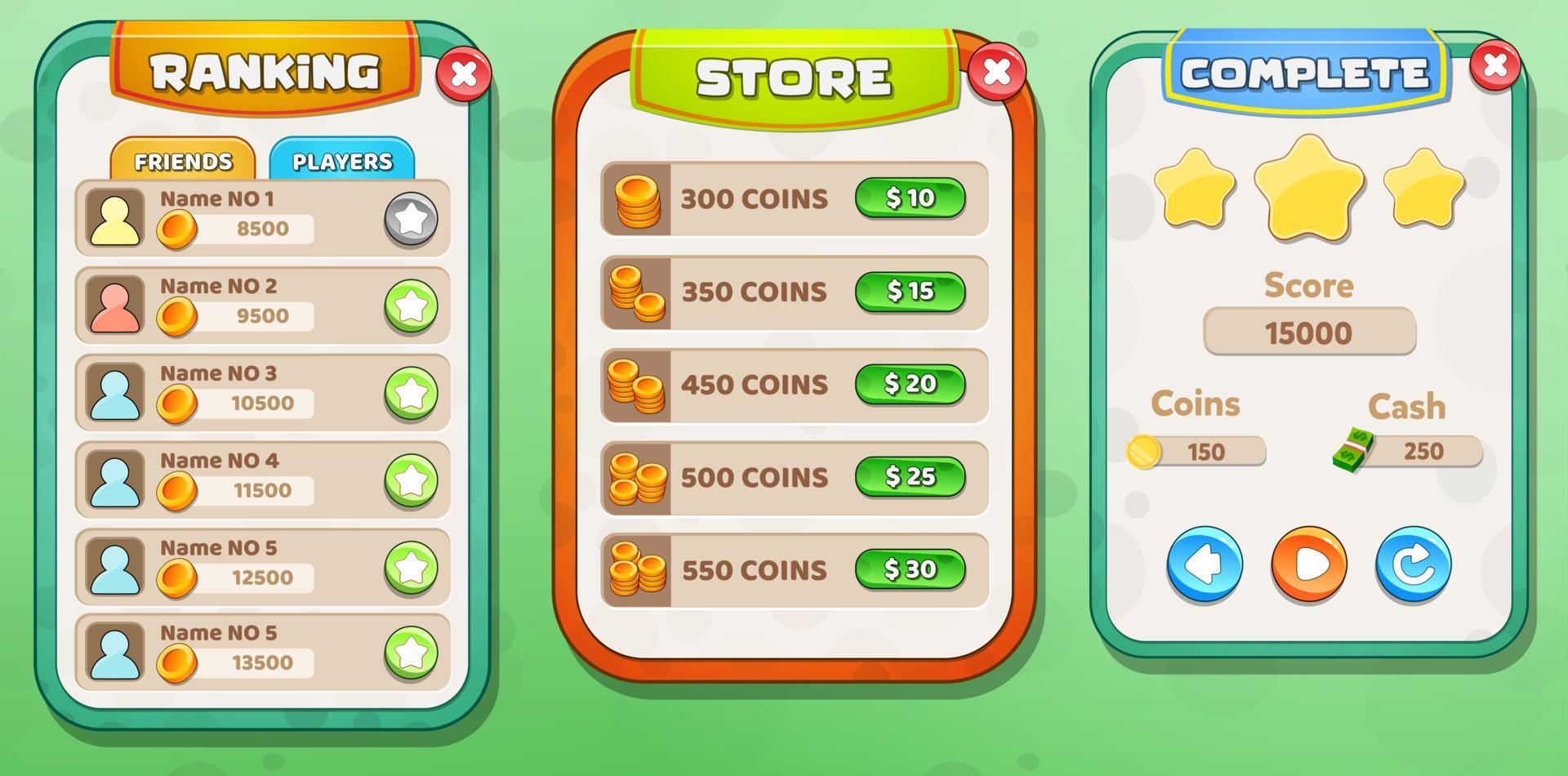 Casual Game Ui Menu Popups With Buttons And Game Assets 4249289 Vector Art At Vecteezy