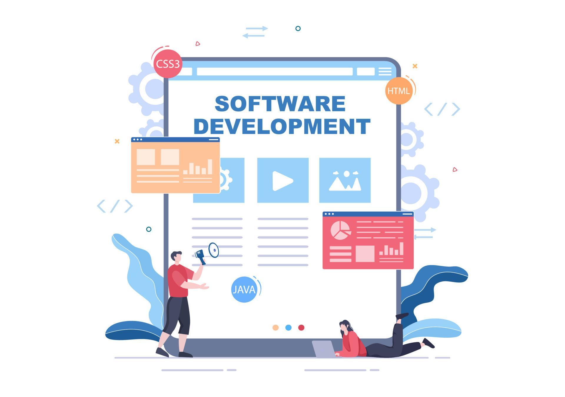Software Development and Programming Code on Computer Vector ...