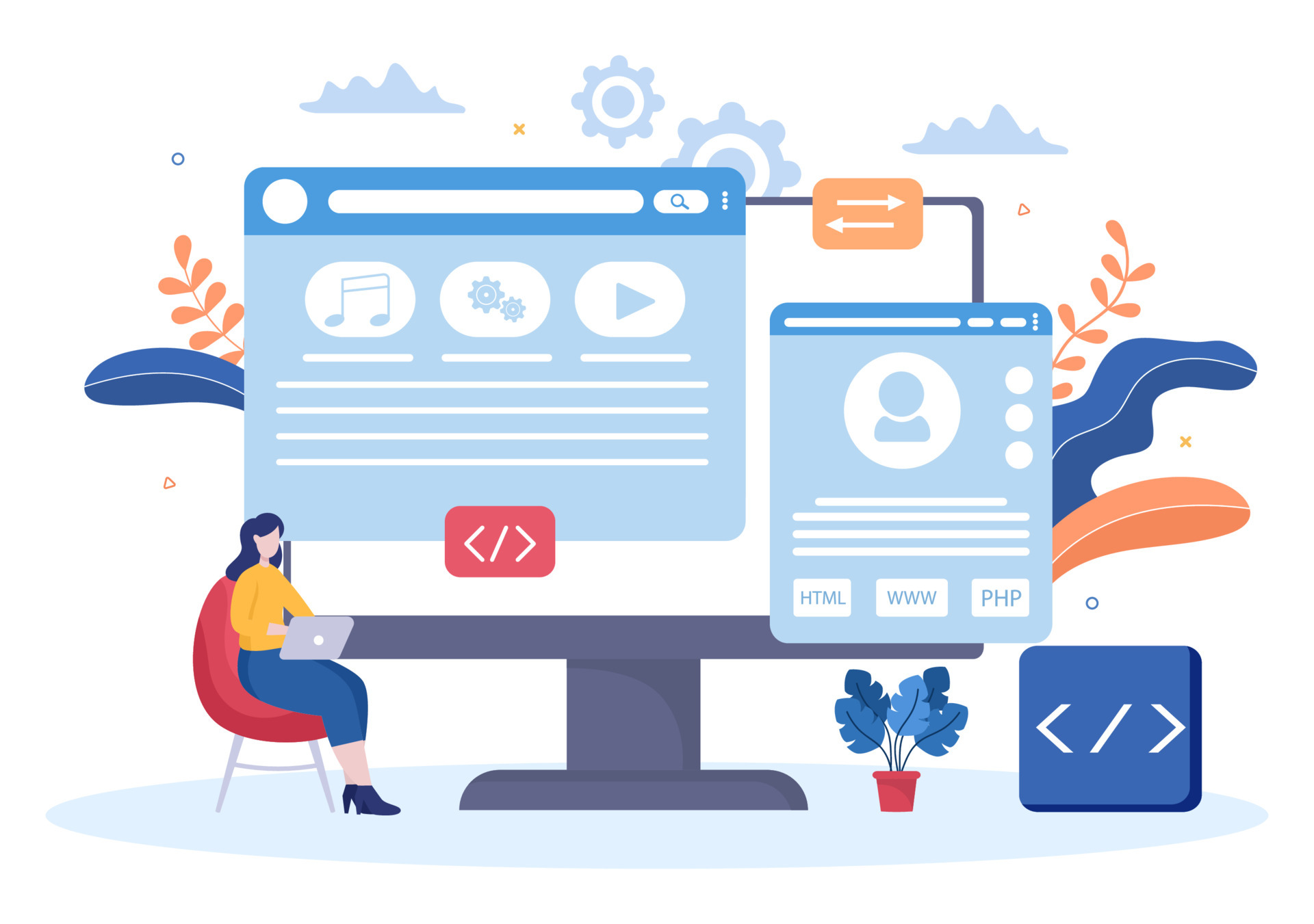 Software Development And Programming Code On Computer Vector Illustration For Technology