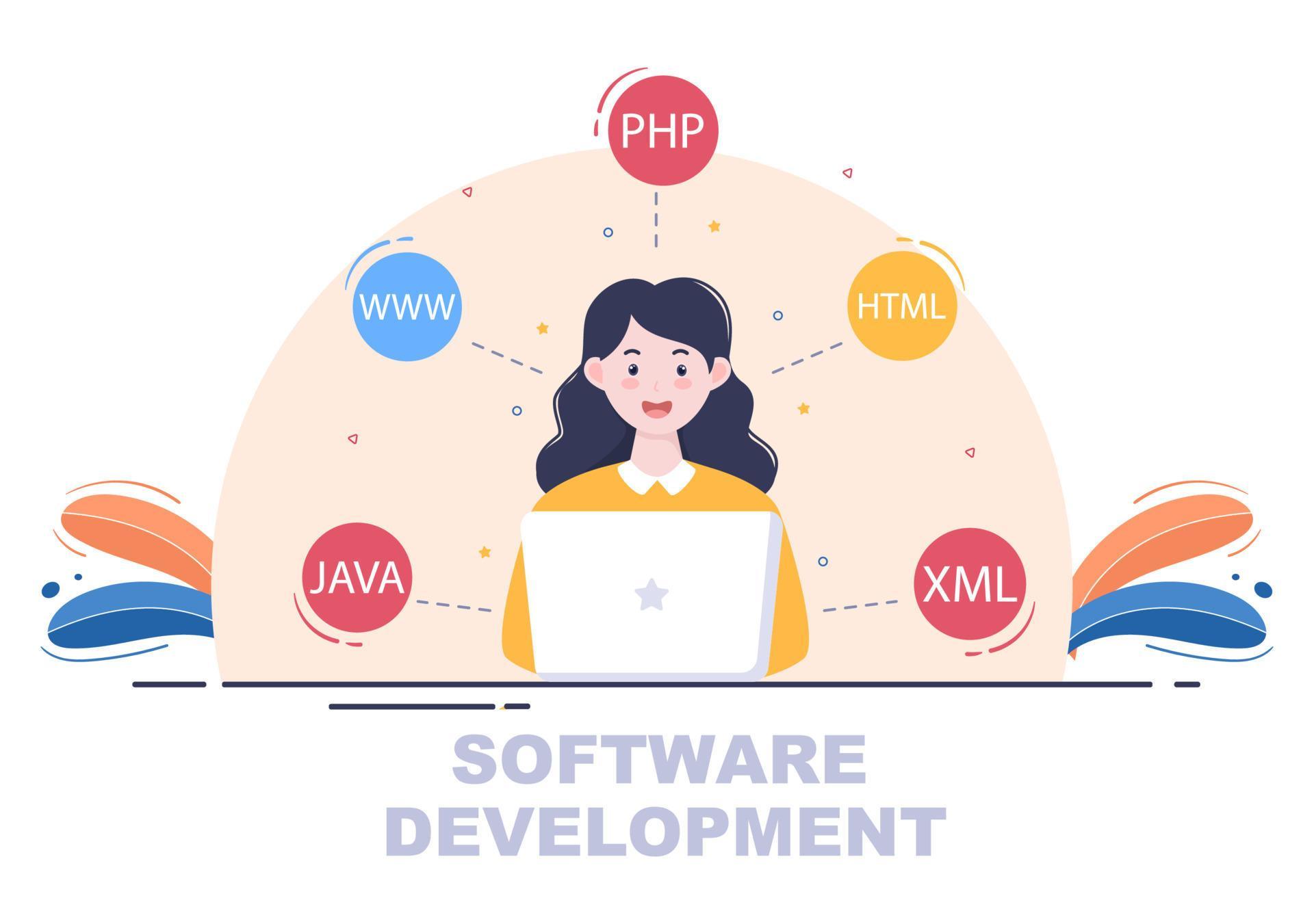 Software Development and Programming Code on Computer Vector ...