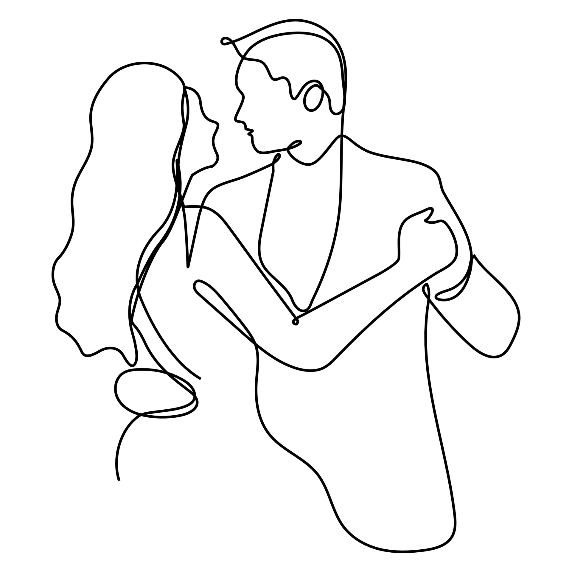 Elderly Couple In Continuous Line Art Drawing Style Romantic Elderly