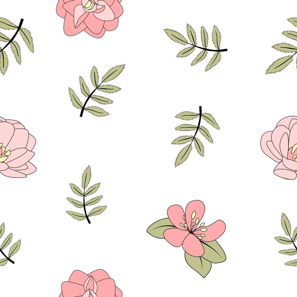 Hand drawn flower seamless pattern background. Vector Illustration ...