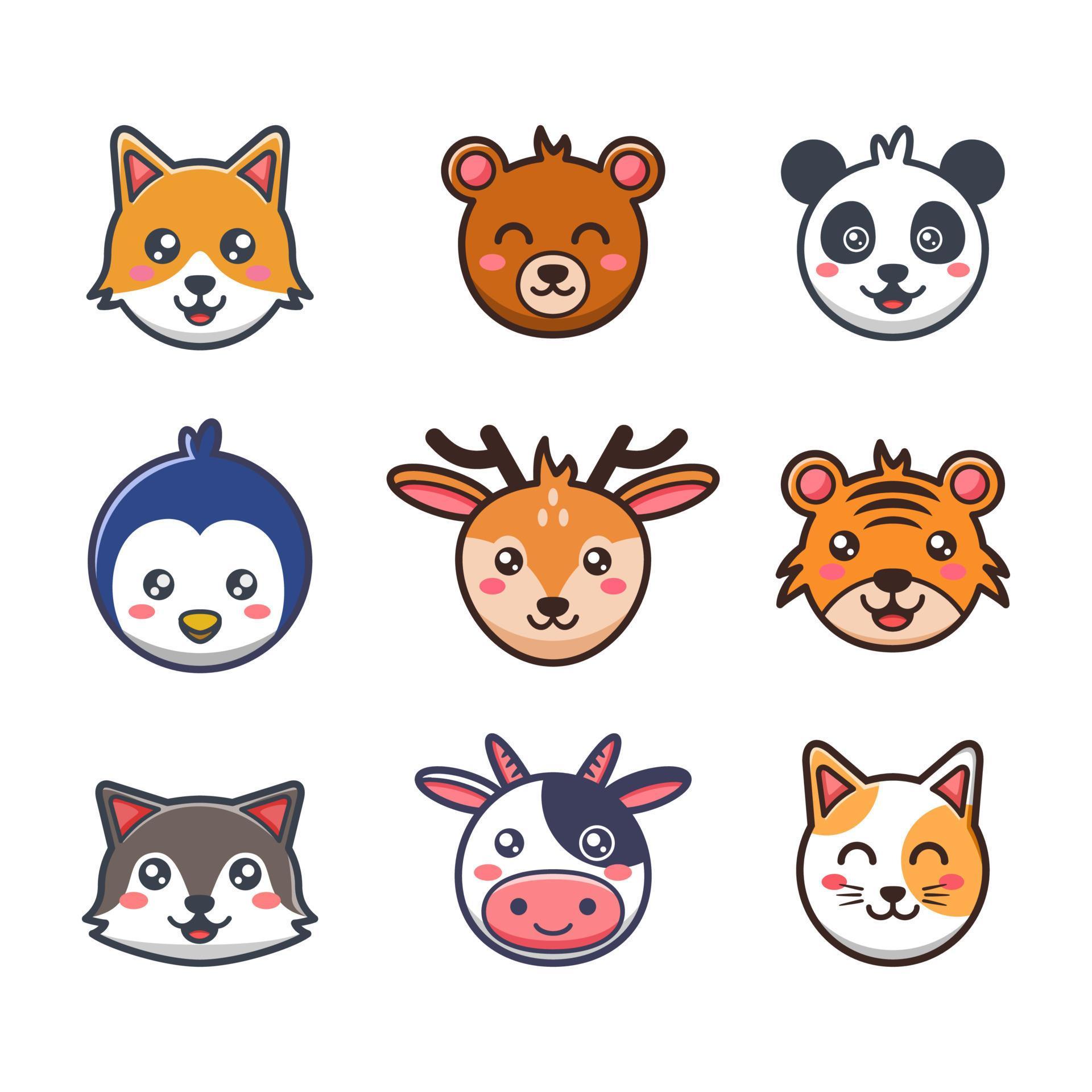 Set of cute animal head 4265726 Vector Art at Vecteezy