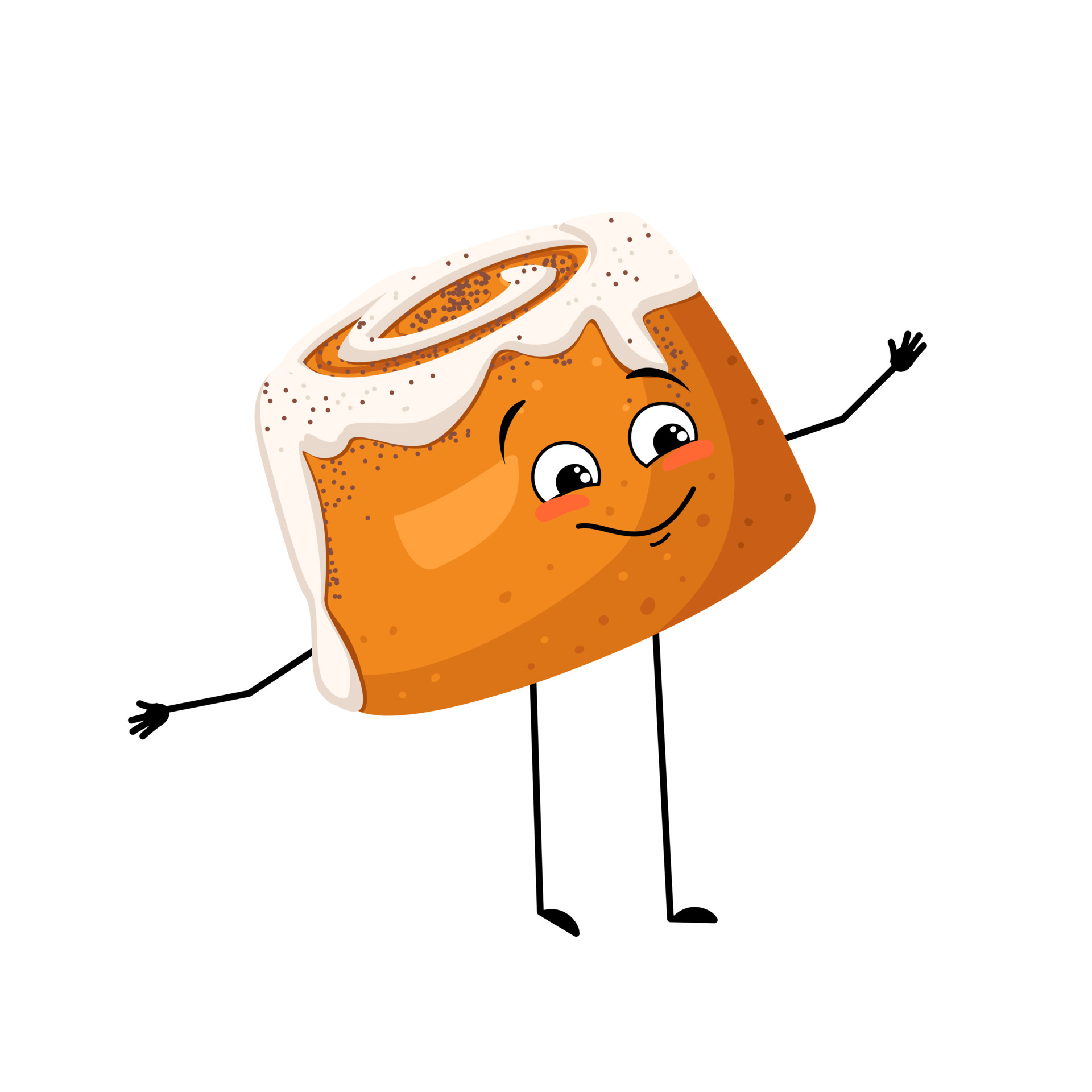 Cute Cinnamon Pastry Bun Character With Happy Emotions Face Smile