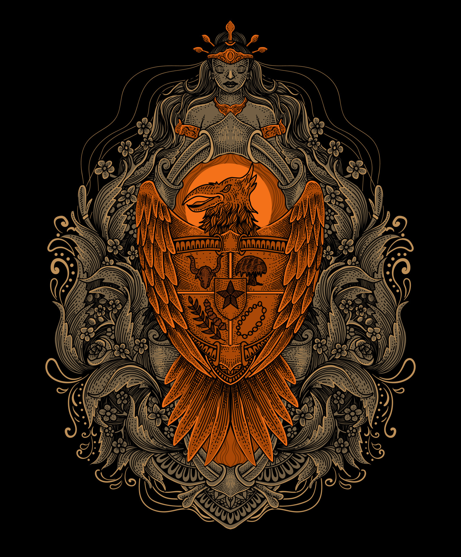 Illustration Vector Garuda Indonesia With Antique Engraving Ornament 4285295 Vector Art At Vecteezy