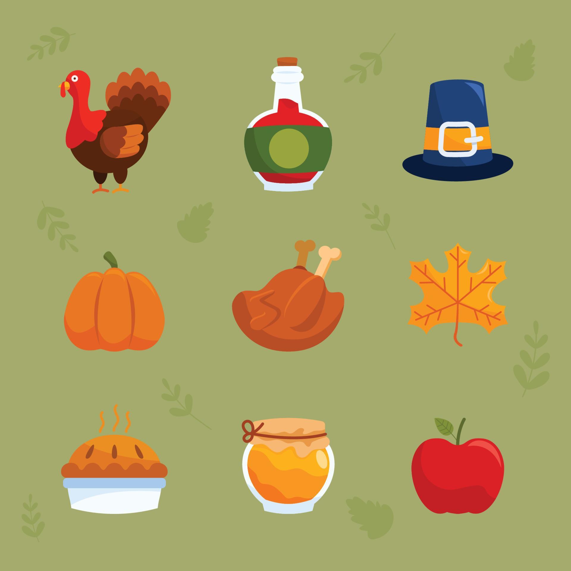 Set of Icons for Thanksgiving Day 4289456 Vector Art at Vecteezy