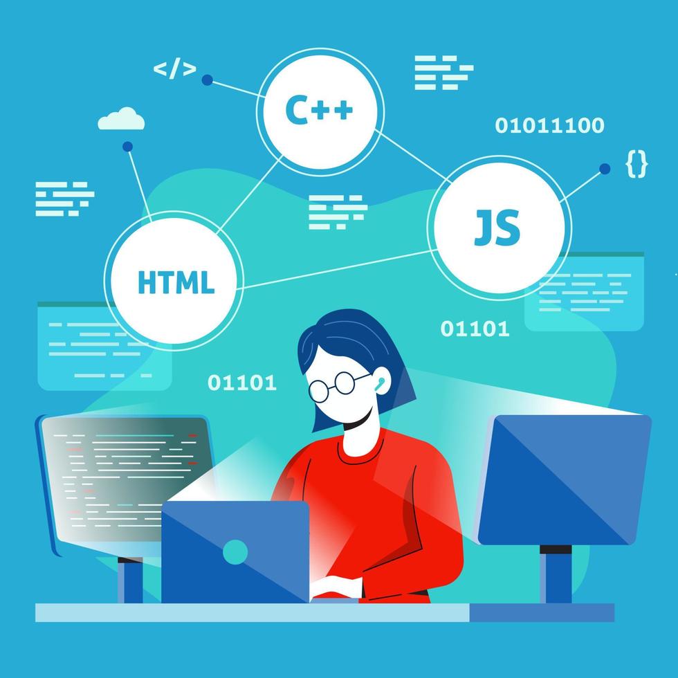 Woman Doing Coding 4290358 Vector Art at Vecteezy