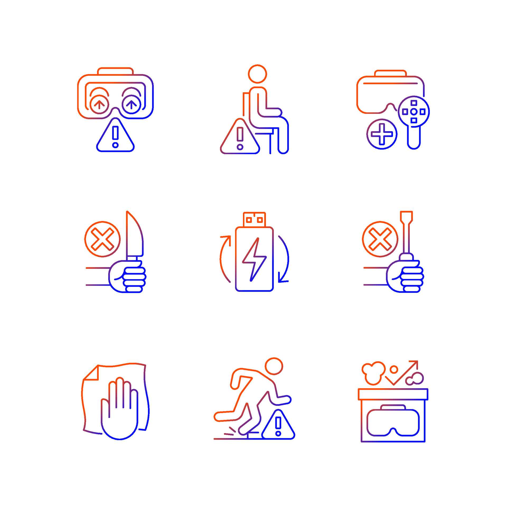 Virtual Reality Guide Gradient Linear Vector Manual Label Icons Set Thin Line Contour Symbols