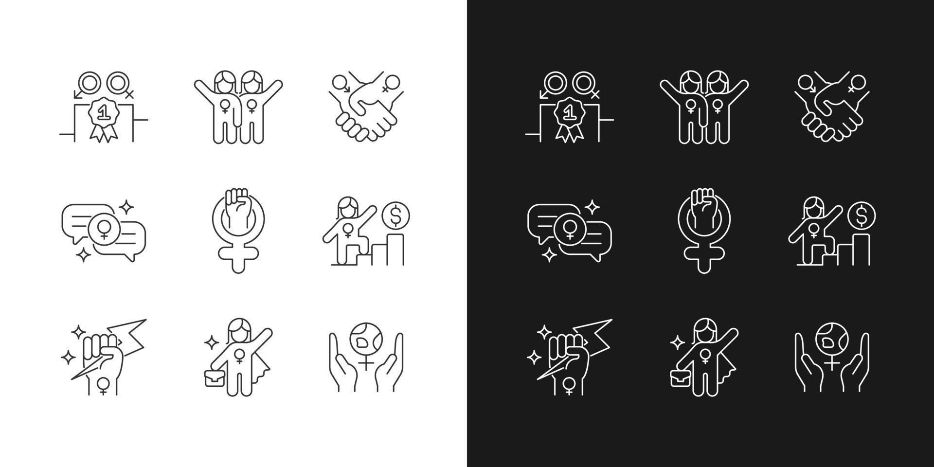 Feminist Movement Linear Icons Set For Dark And Light Mode Gender