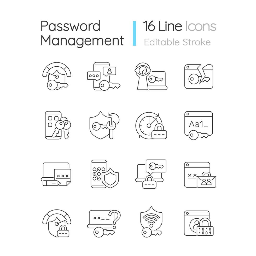 Password Management Linear Icons Set Smartphone And Computer Safeguard Internet Safety Online